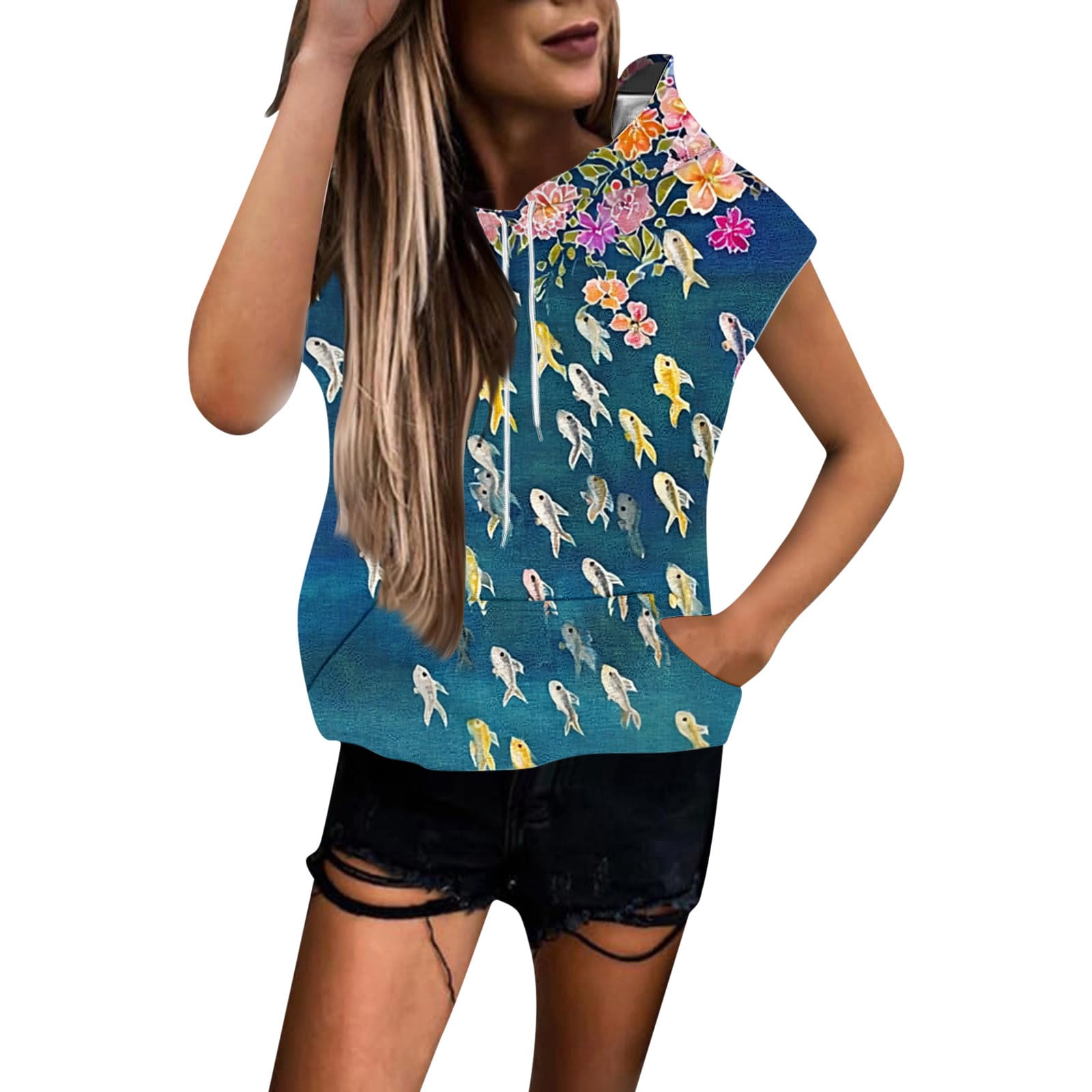 AJHSAKLt Comfrt Hoodie Sleeveless Women Summer Hooded Tank Tops ...