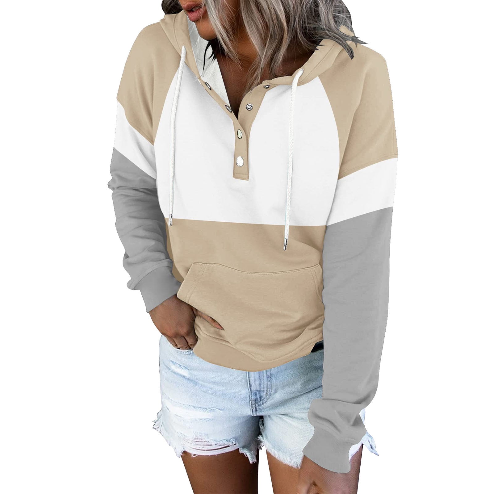 AJHSAKLt Comfrt Hoodie Womens Color Block Hoodies Tops Long Sleeve ...