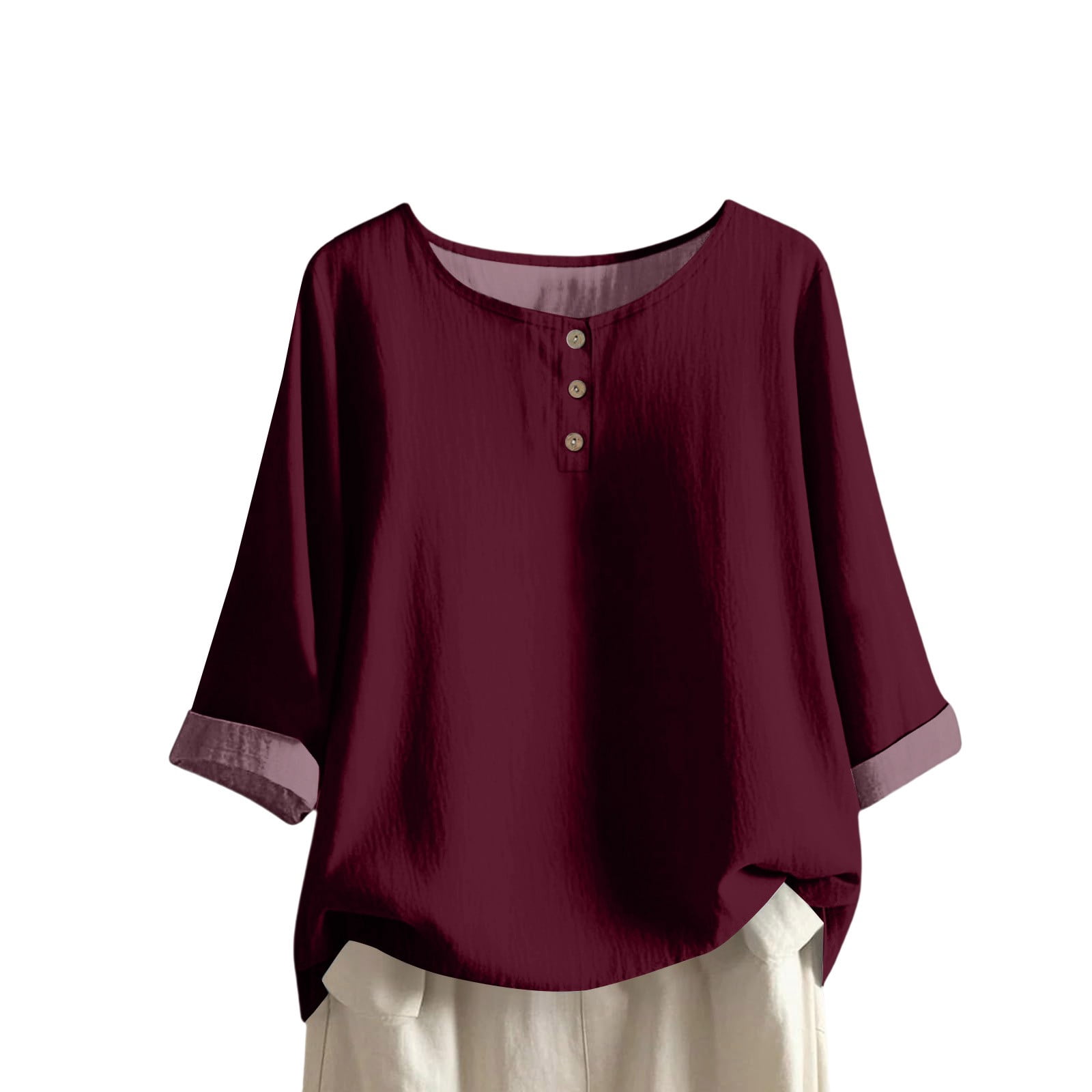 AJHSAKLt Ladies Tops And Blouses Women's Solid Color Top 3/4 Sleeves ...