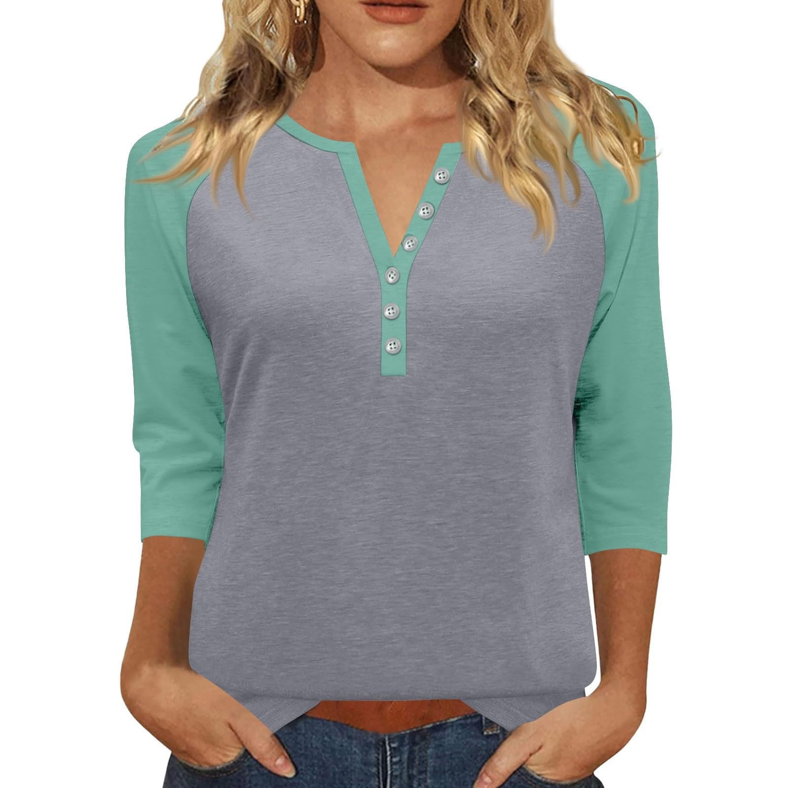 AJHSAKLt Ladies Tops And Blouses Women's Summer Printed Top 3/4 Sleeves ...