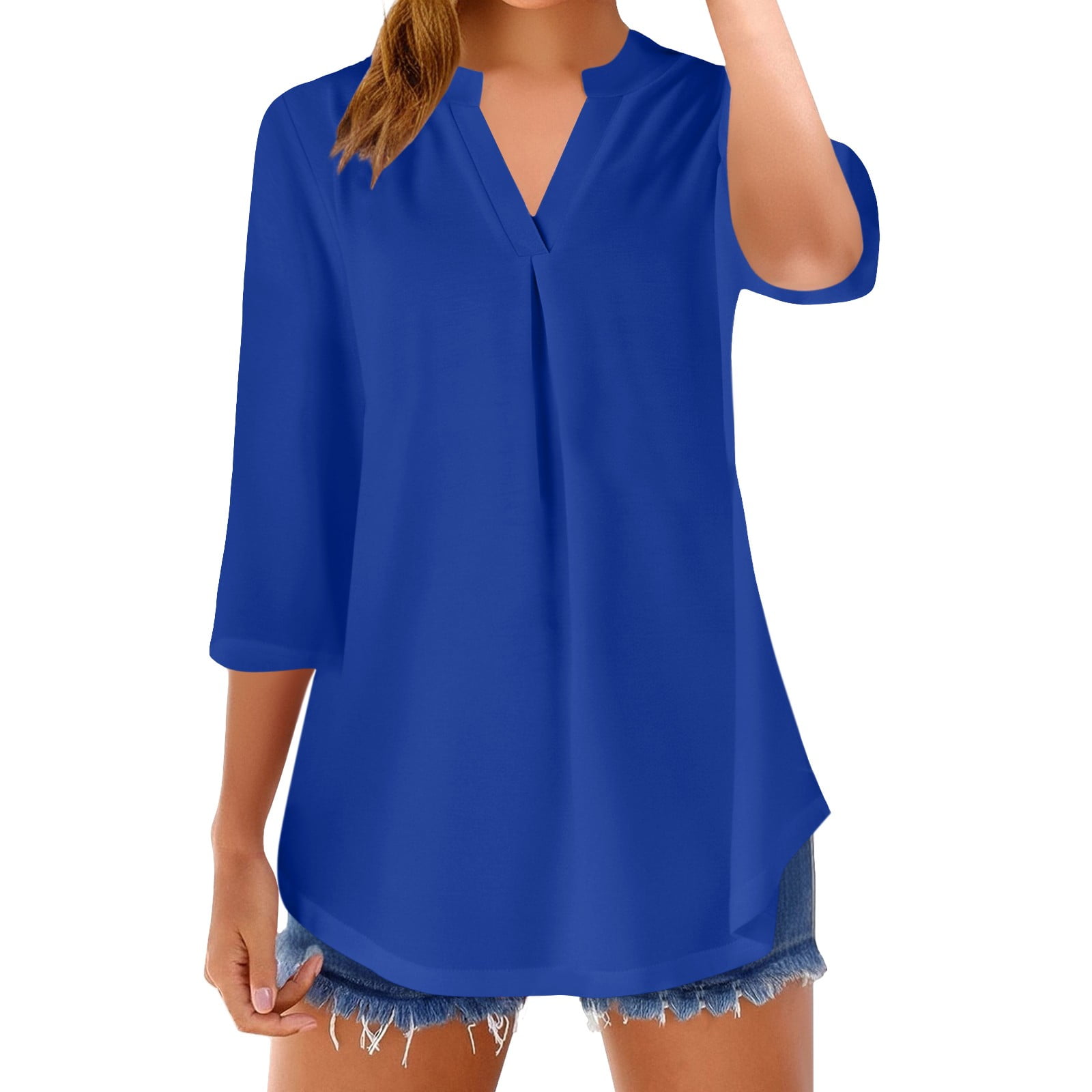 AJHSAKLt Ladies Tops And Blouses Womens Casual 3/4 Sleeve V Neck ...