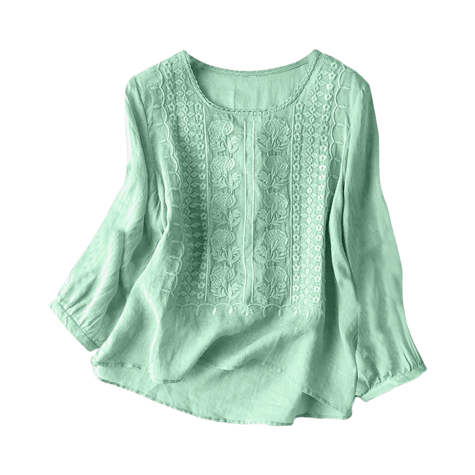 AJHSAKLt Ladies Tops And Blouses Women's Long Sleeve Linen Cotton Top ...
