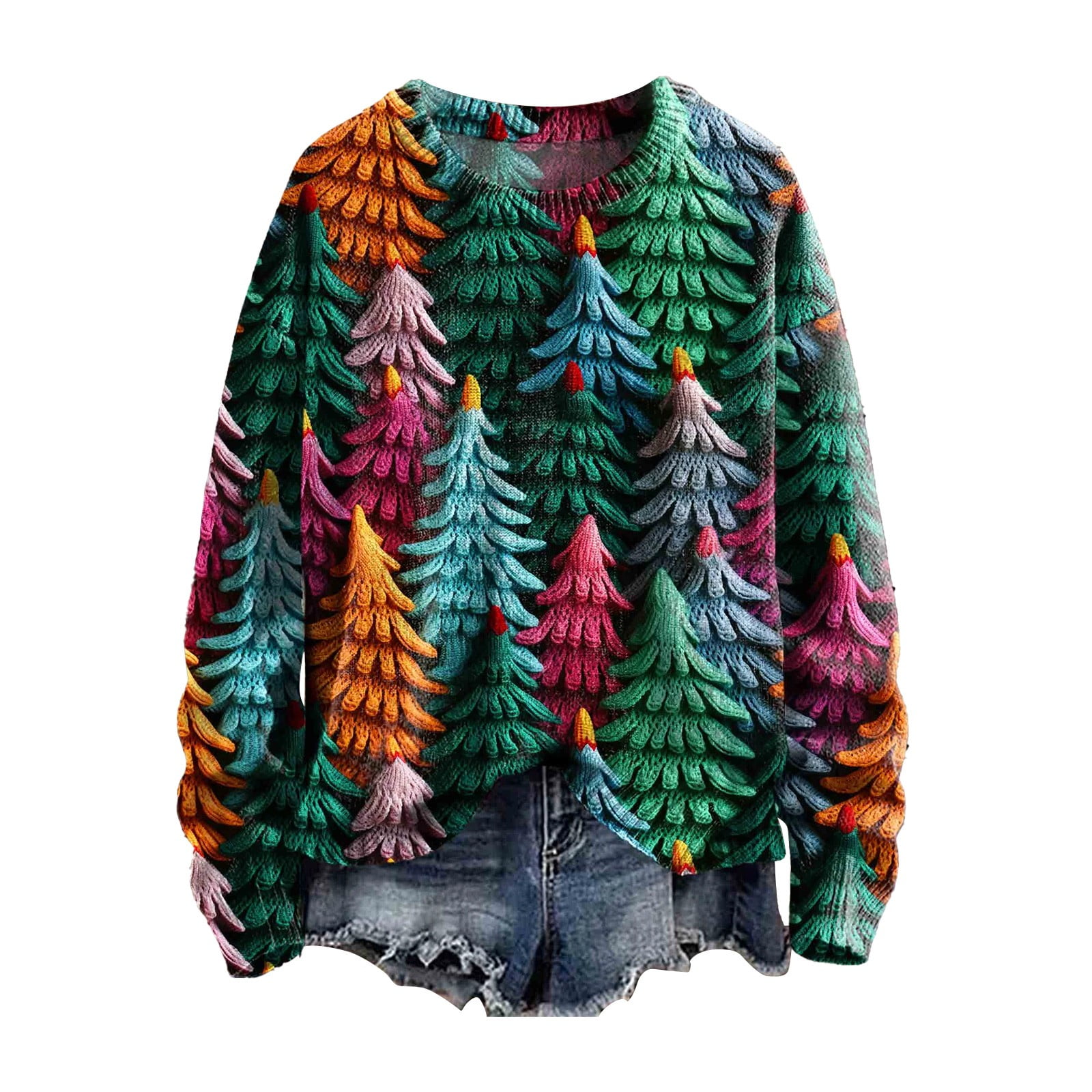 AJHSAKLt Lightweight Hoodies for Women Christmas Art Tree Print Retro ...