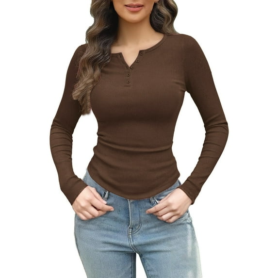 AJHSAKLt Long Sleeve Shirts For Women 2025 Casual Fall Outfits Tops ...
