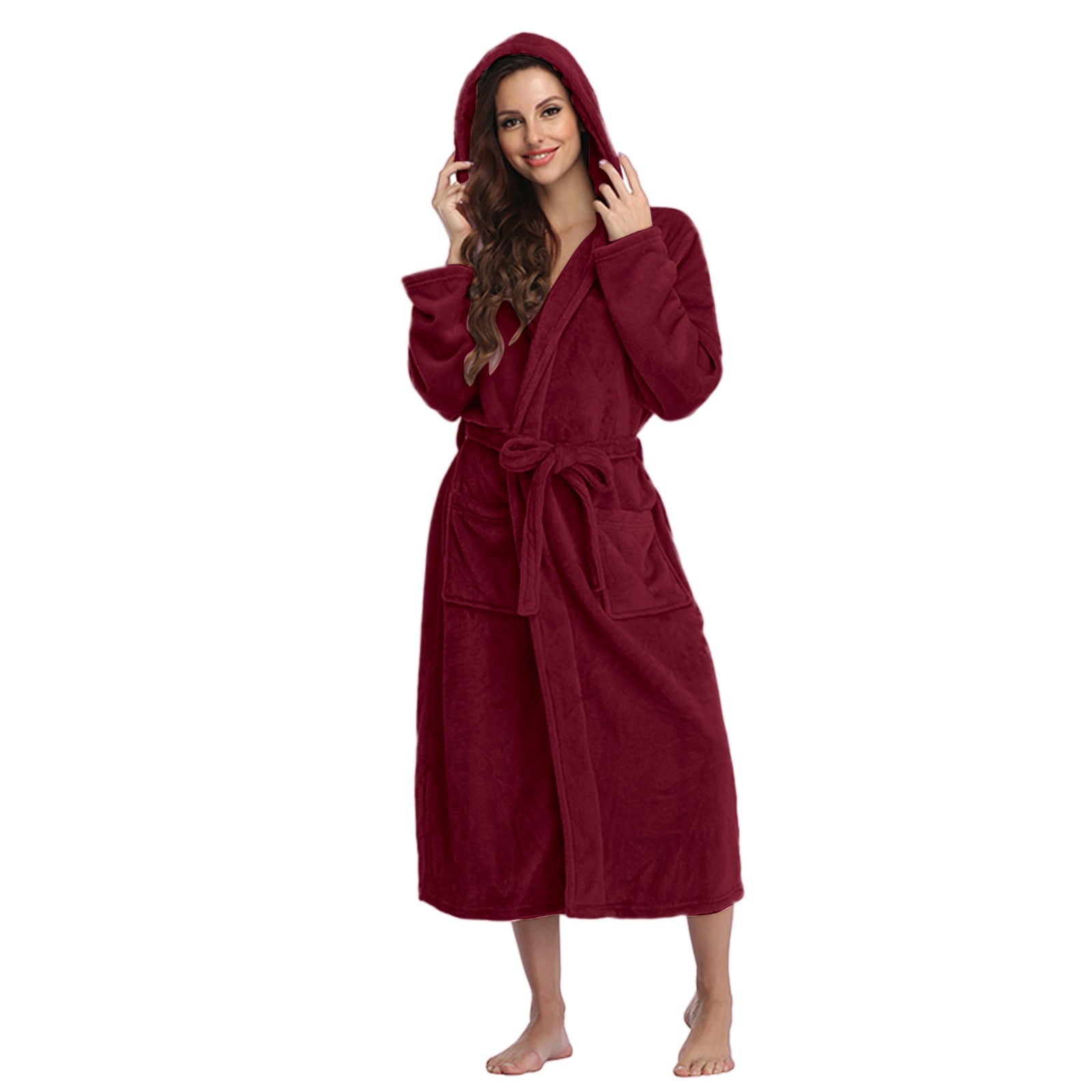 AJHSAKLt Sleepwear For Women Hooded Fleece Bathrobe Lightweight Soft ...