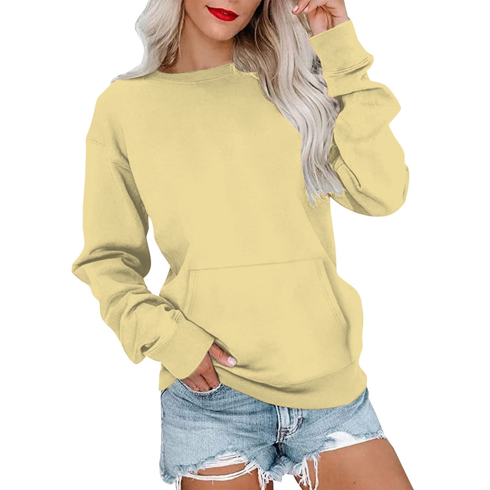 AJHSAKLt T Shirts for Women Women's Fashion Casual Solid Color Round ...