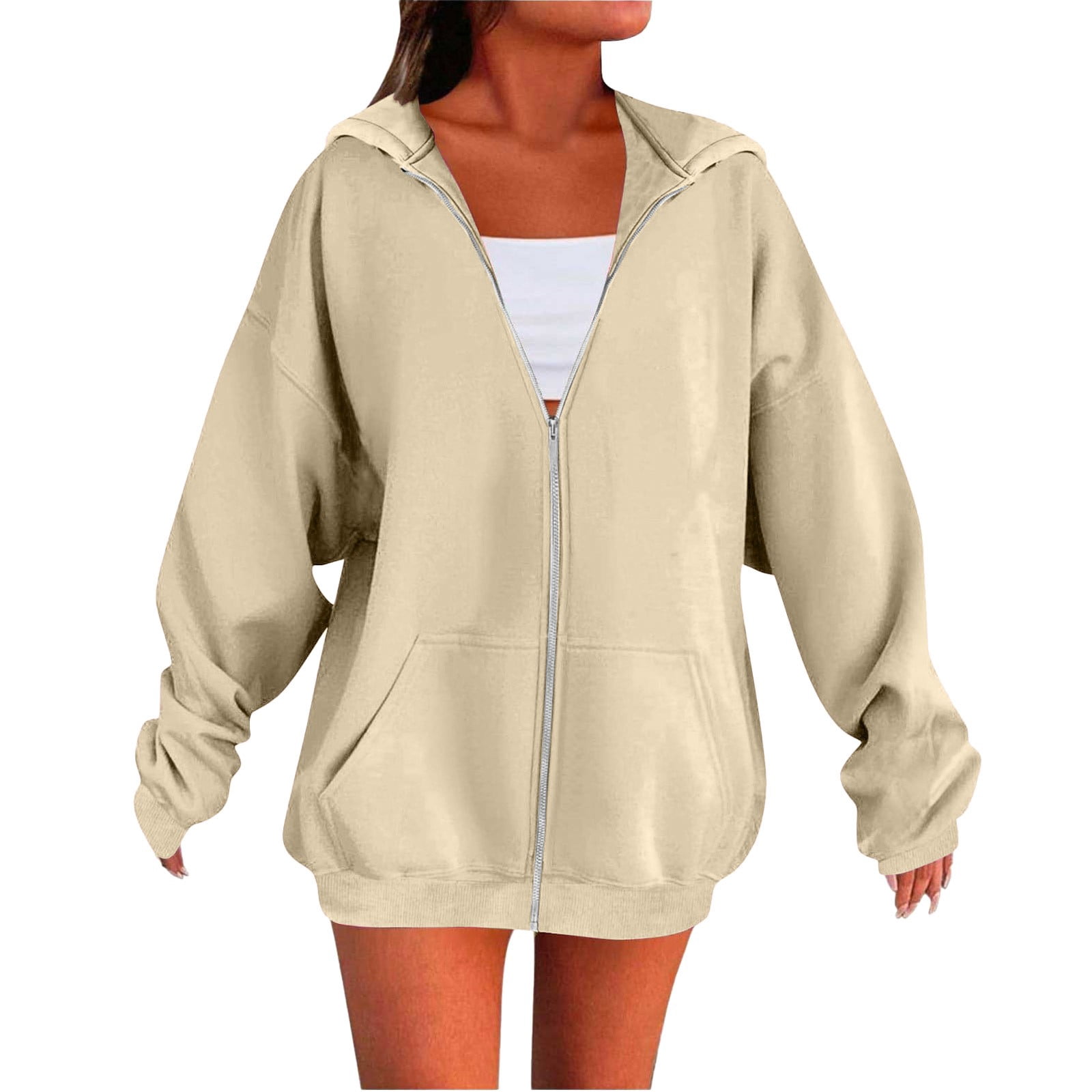 AJHSAKLt Zip Up Hoodie Women's Fall Zipper Long Sleeve Hooded ...