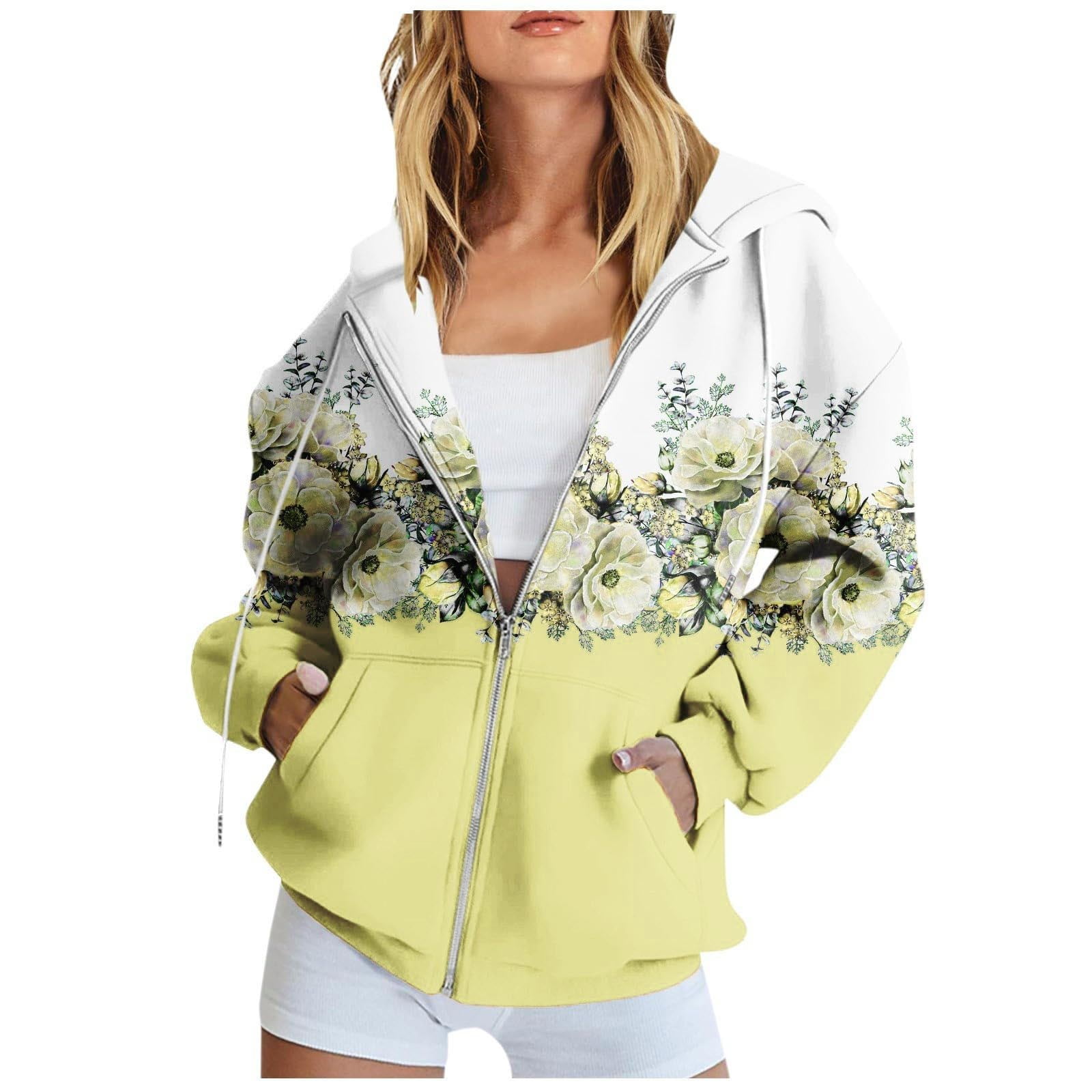 AJHSAKLt Zip Up Hoodie Womens Fall Fashion Women's Long Sleeve Floral ...