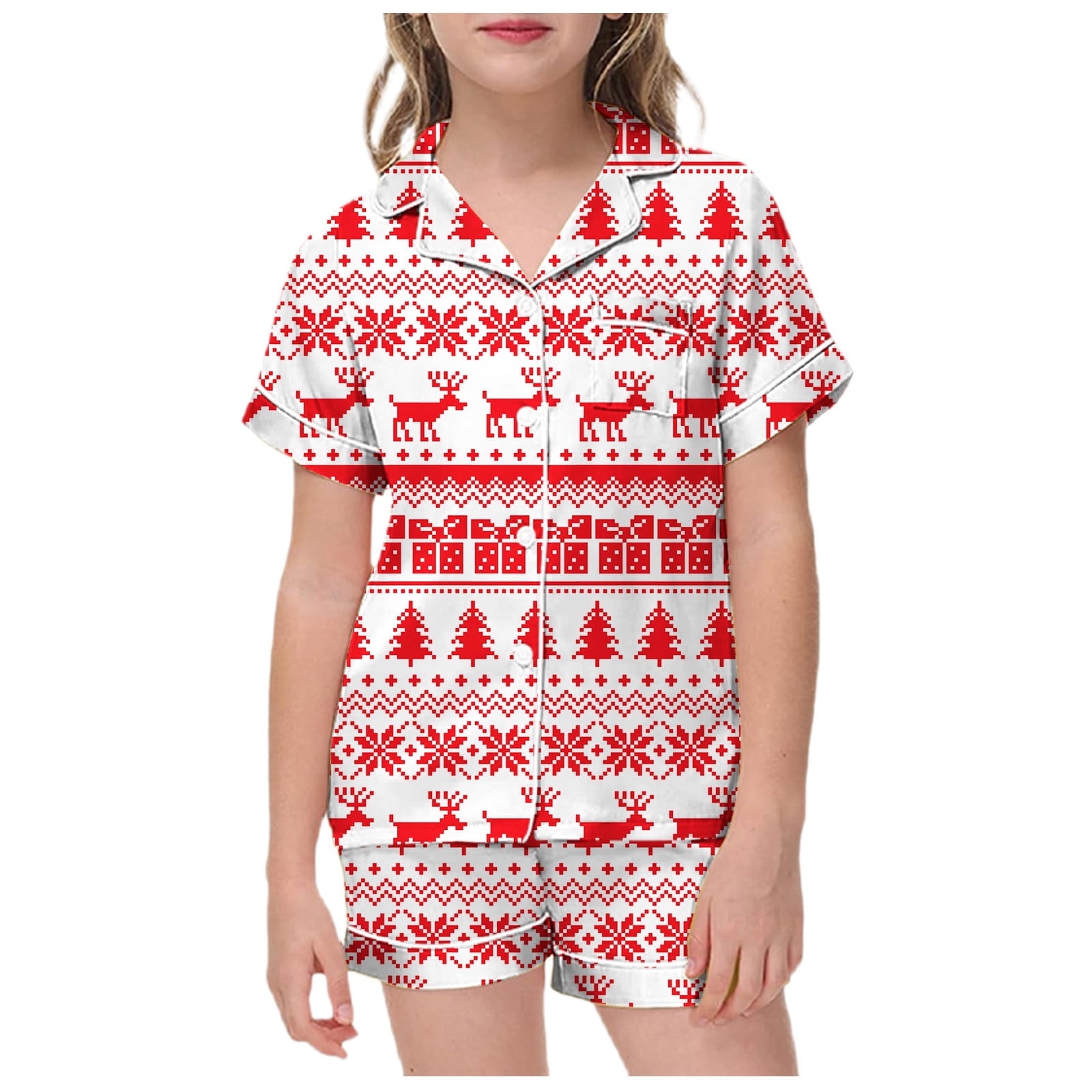 AJIWYH Girls Christmas Outfit,Cute Satin Pajamas for Girls Silk Button ...