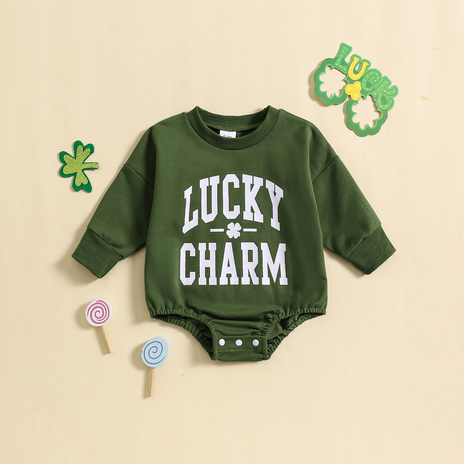 AJIWYH Unisex Baby Girl Boy St. Patrick Day Outfits Letter Clover Embroidery Long Sleeve Romper ...