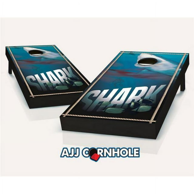 AJJCornhole 107-Shark Shark Theme Cornhole Set with Bags - 8 x 24 x 48 ...
