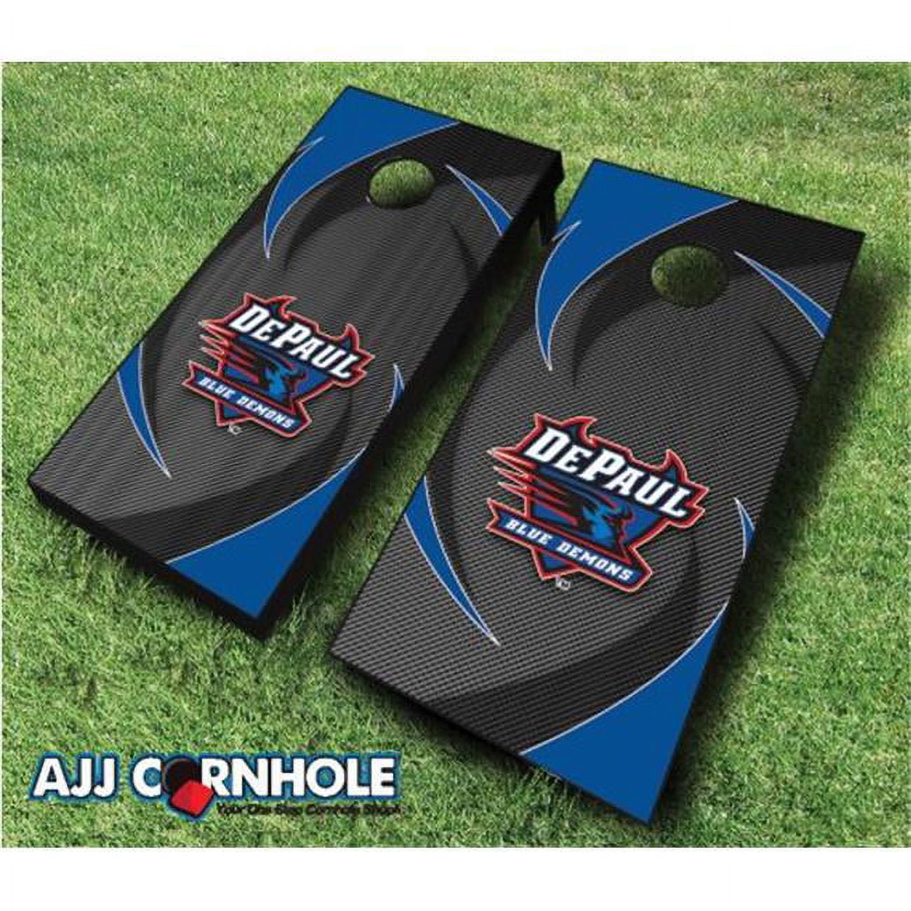 AJJCornhole 110-DePaulSwoosh DePaul Blue Demons Swoosh Theme Cornhole ...