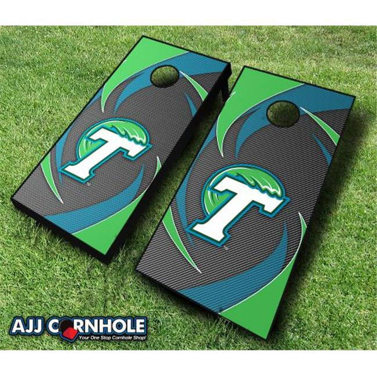 AJJCornhole 110-TulaneSwoosh Tulane Green Wave Swoosh Theme Cornhole ...