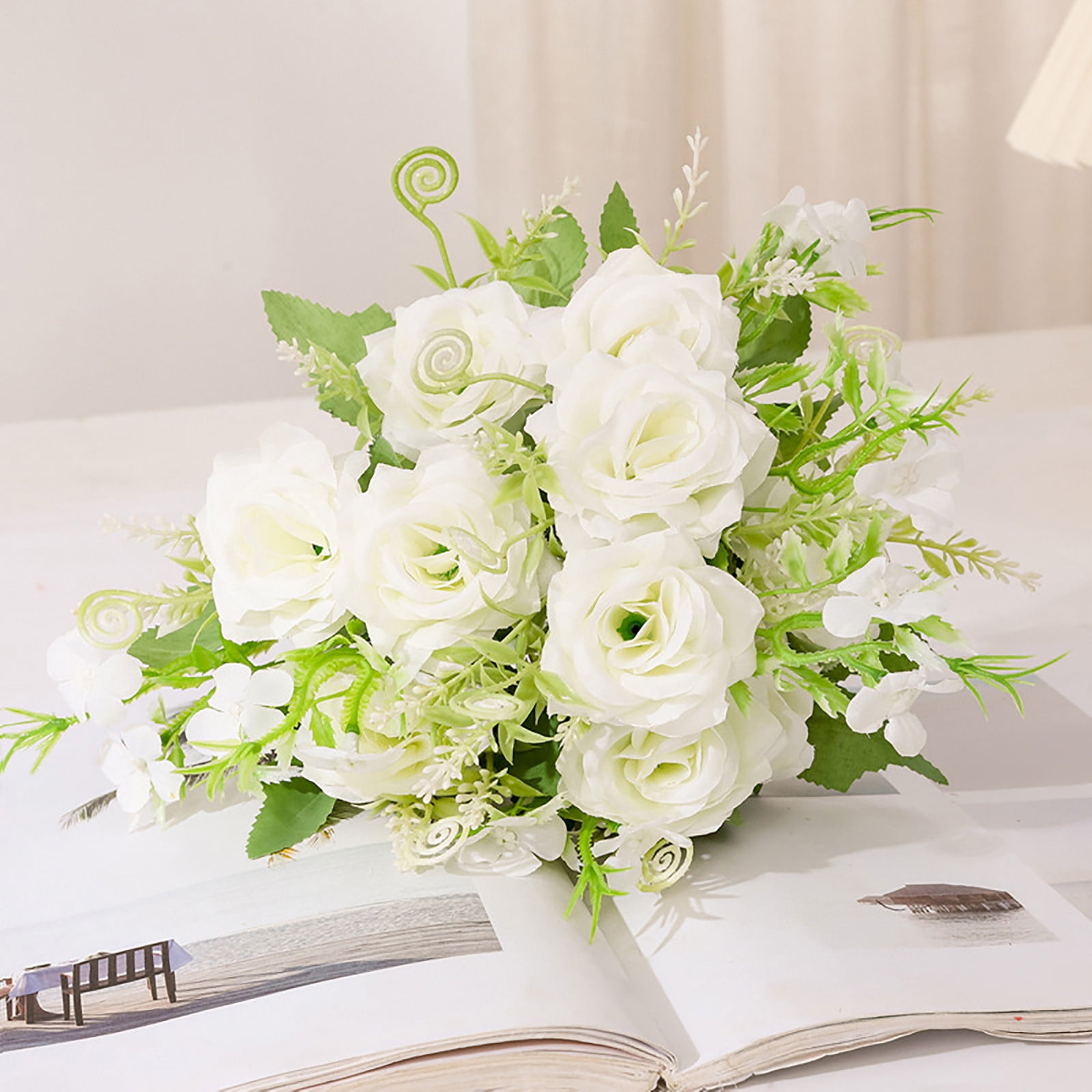 AJKSFHIU Artificial Rose Bush,Artificial Fake Flowers Plants,Silk Rose ...