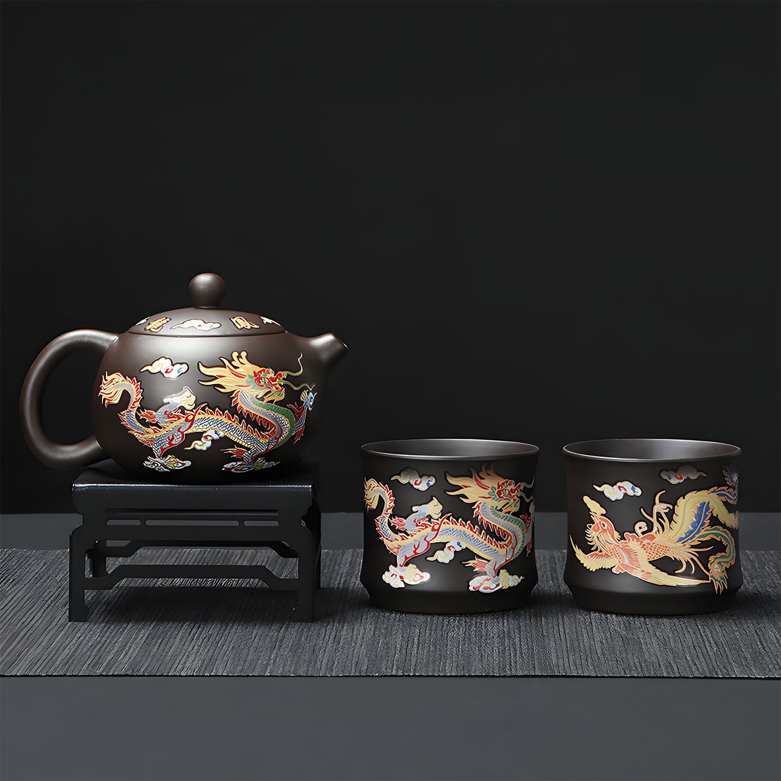 AJKSFHIU Chinese Sand Clay Teapot Sets,Dragon and Phoenix Color ...
