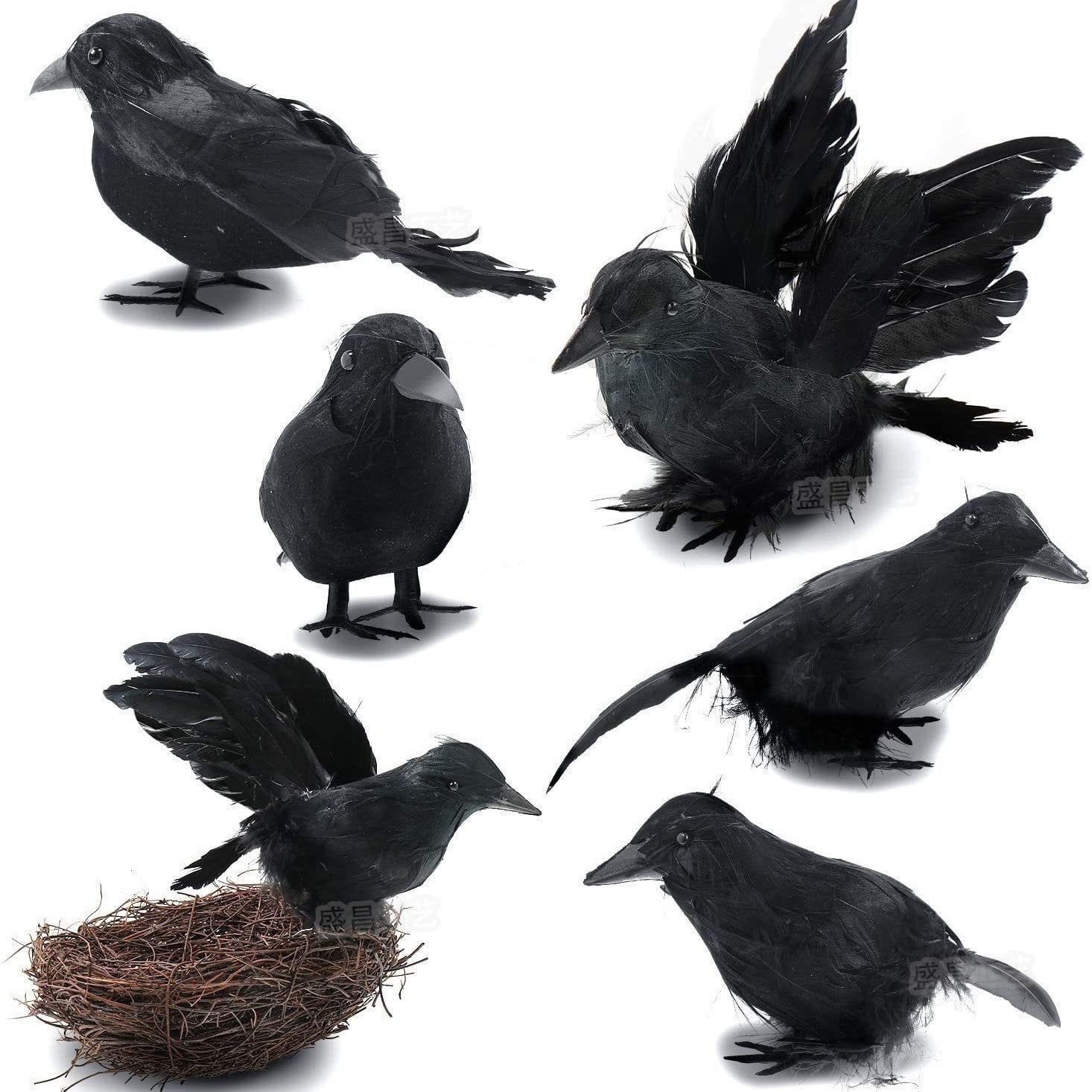 AJKSFHIU Halloween Crow Decorations 5 Pack,Realistic Handmade Black ...