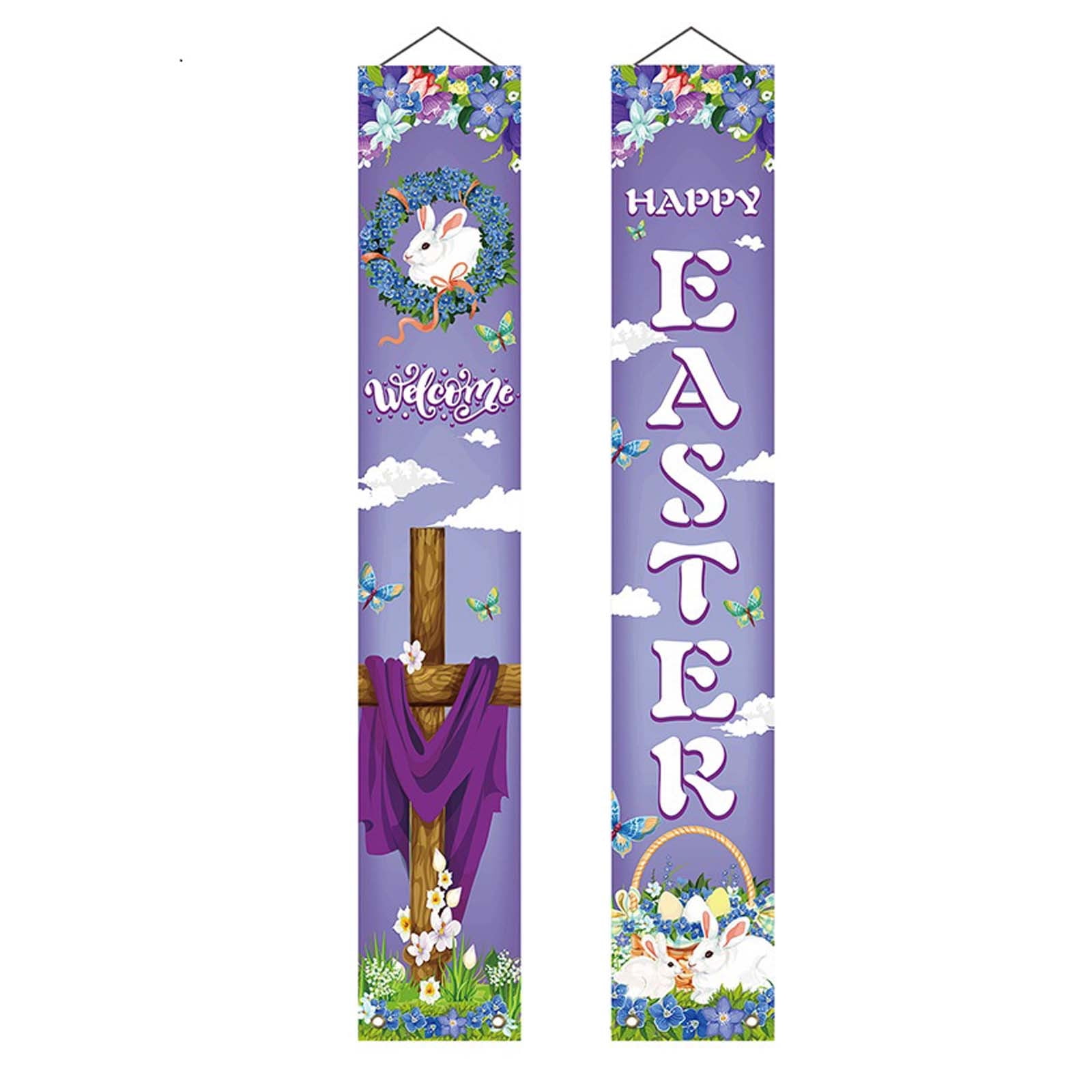 AJKSFHIU Happy Easter Porch Sign, Easter Bunny Banner Hanging Spring ...