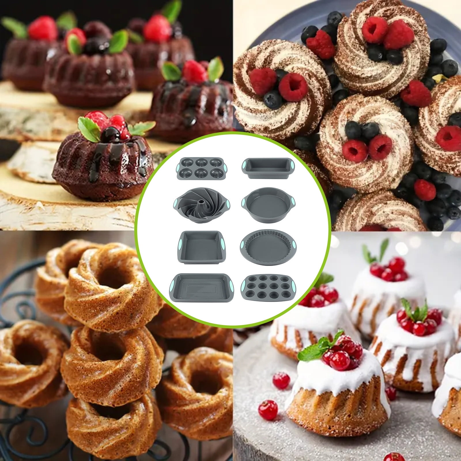 AJKSFHIU Silicone Bakeware Set,8 in 1 Silicone Baking SetNon-Stick ...