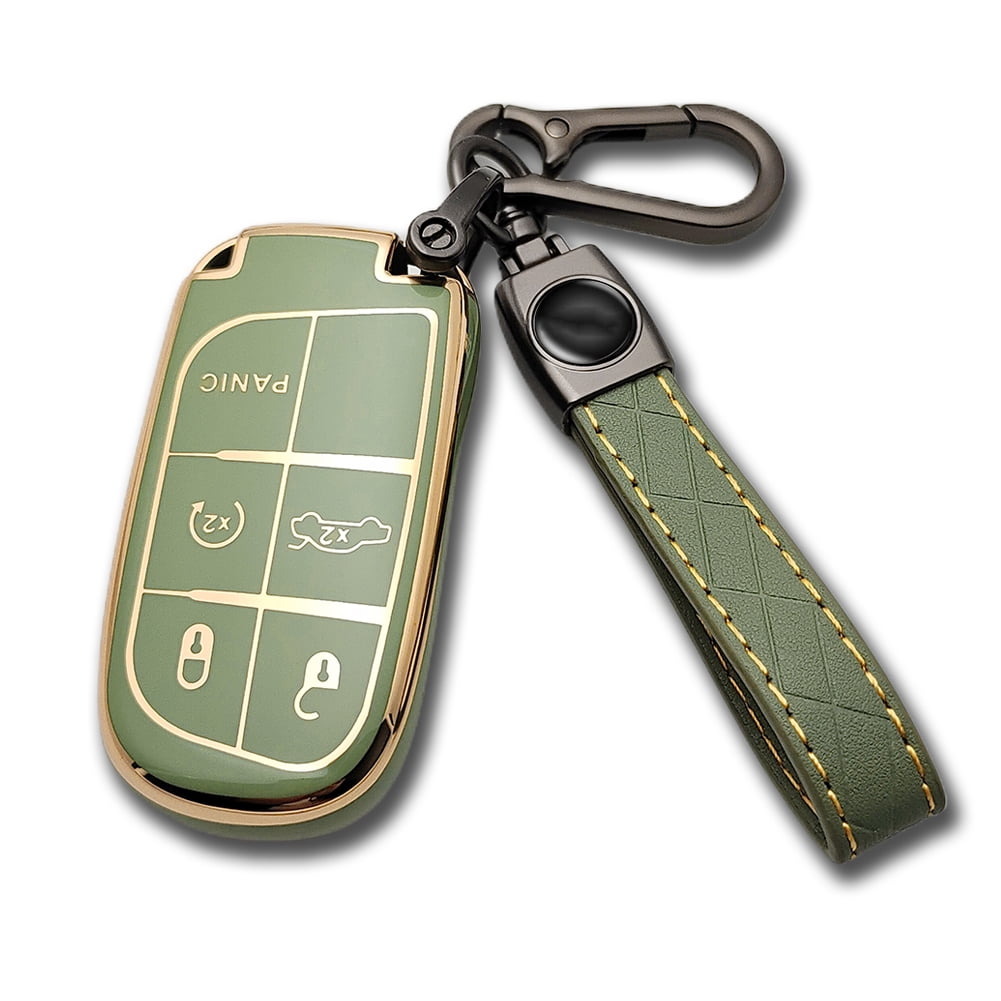AJLOTMO for Jeep Key Fob Cover with Leather Keychain Soft TPU ...