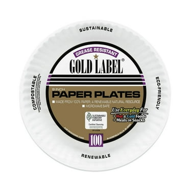 Gold Label Coated Paper Plates 9" dia, White, 100/Pack, 10 Packs/Carton ...