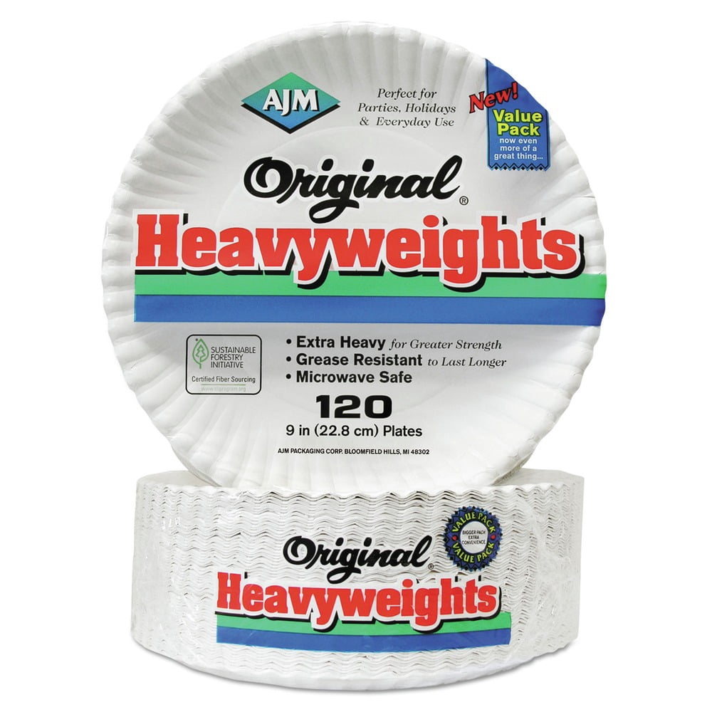 "AJM Packaging Corp. Heavyweight Paper Plates, 9"", 960/CT, White ...