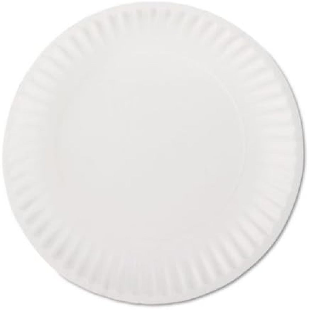 AJM Packaging PP9GREWH 9' White Paper Plates Green Label (10 Packs of ...