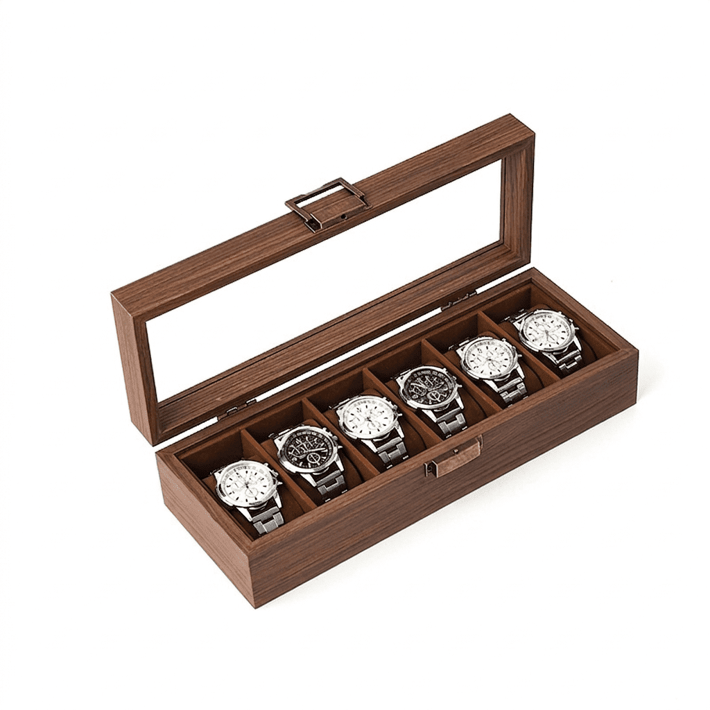 AJOHBM Walnut Wood Watch Box for Men, 6-Slot Display Case with Vintage ...