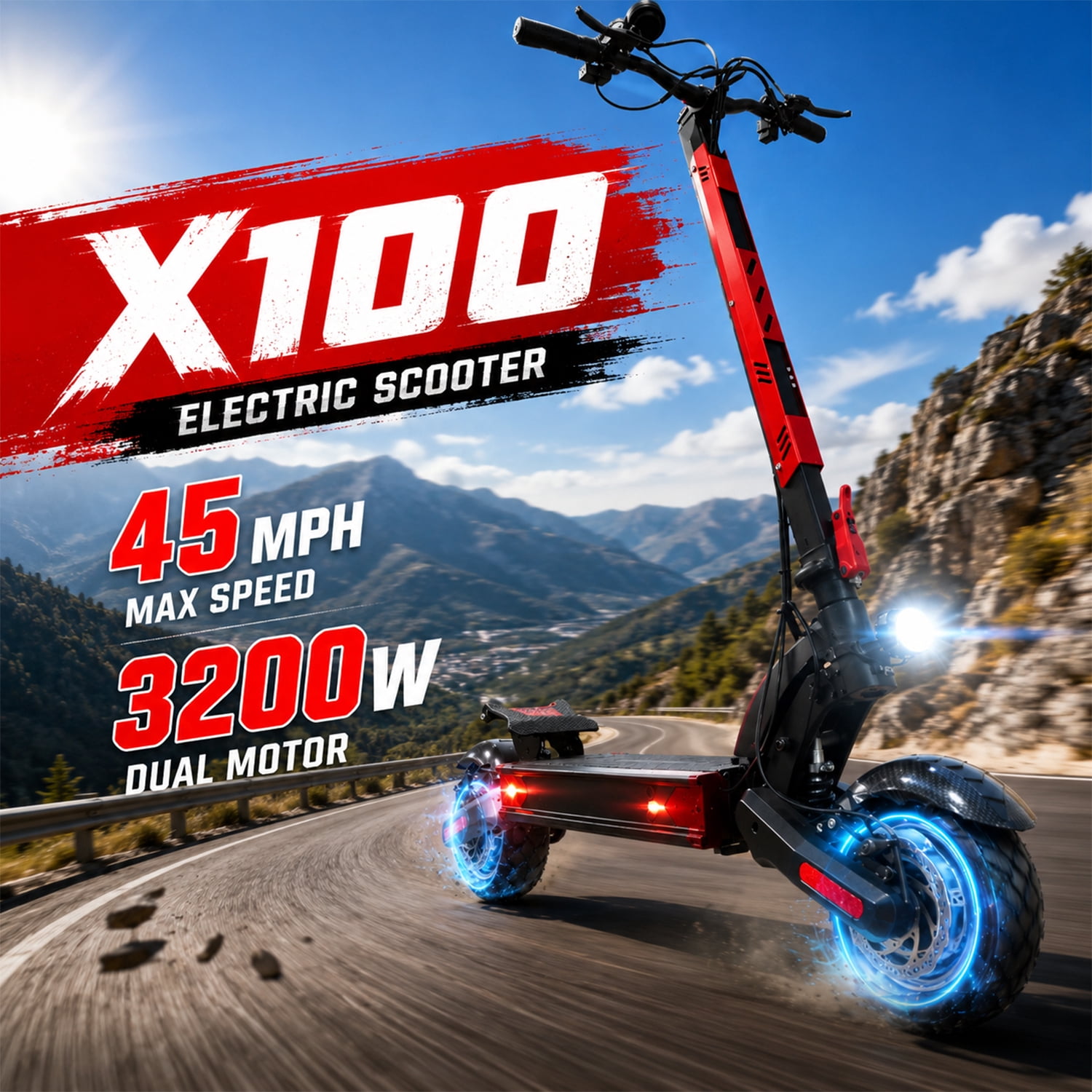 AJOOSOS X100 Dual Motor Electric Scooter 5600W, 45 mph Max Speed, 50 ...
