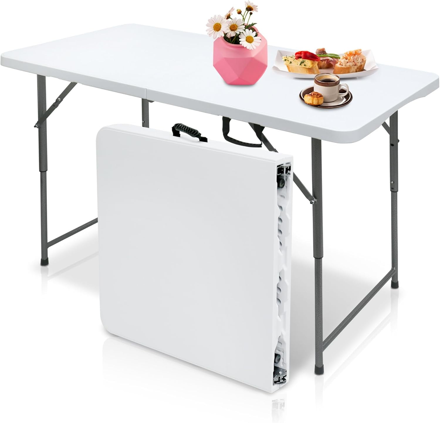 AJP Distributors 4 Foot Portable Plastic Folding Table 4FT 48" Half ...
