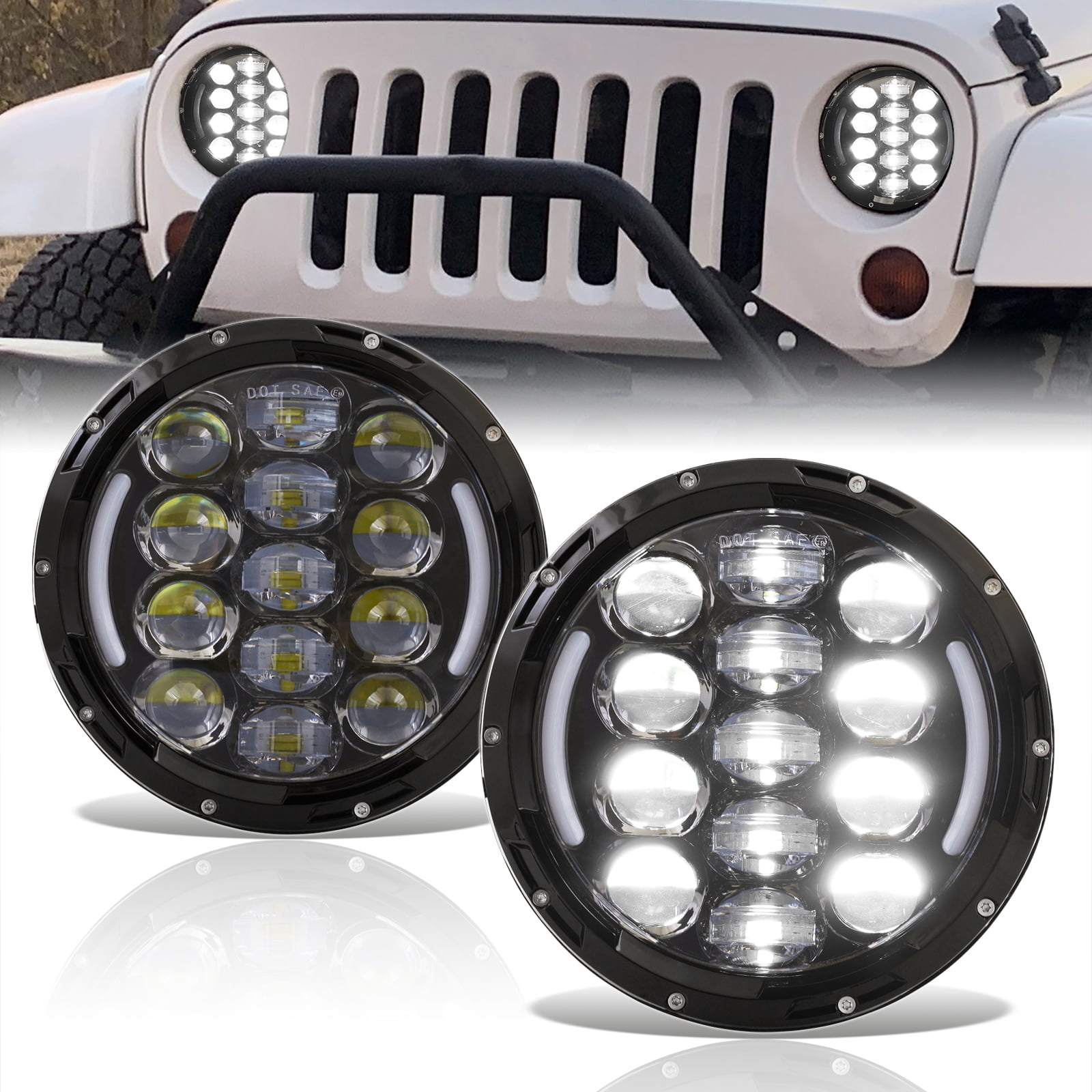 AJP Distributors 7" 7 Inch Round High Low Beam Black Housing Cree LED ...