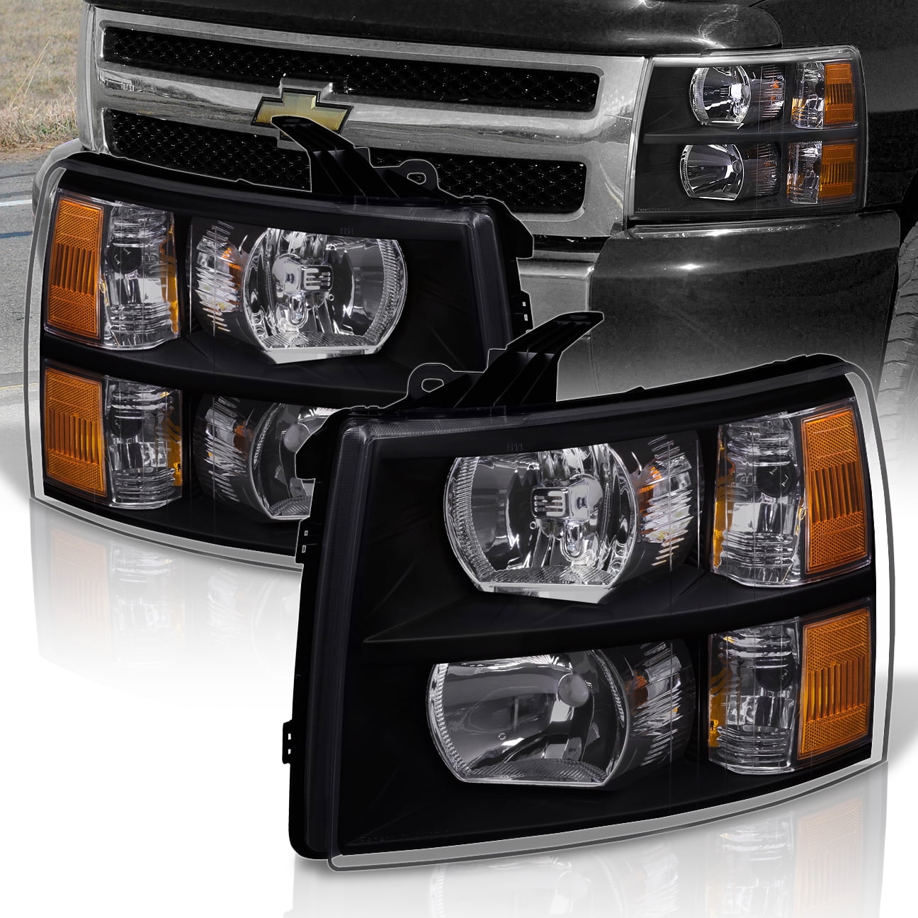 AJP Distributors Black Housing Clear Lens Amber Signal Headlights ...