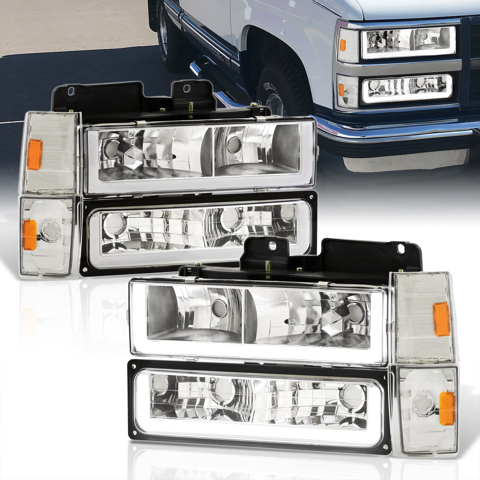 AJP Distributors Chrome Amber LED DRL Headlights + Corner Bumper Lamps ...