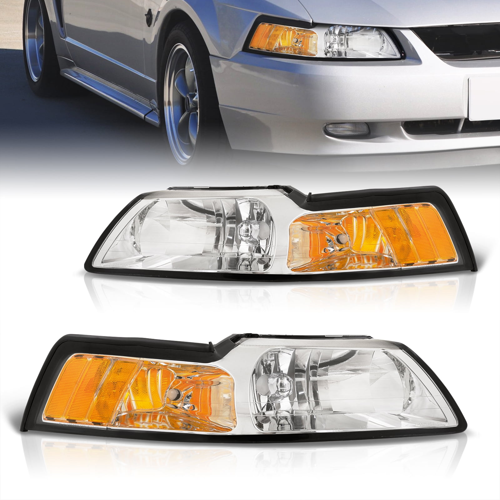 AJP Distributors Chrome Housing Amber Reflectors Signal Headlights ...