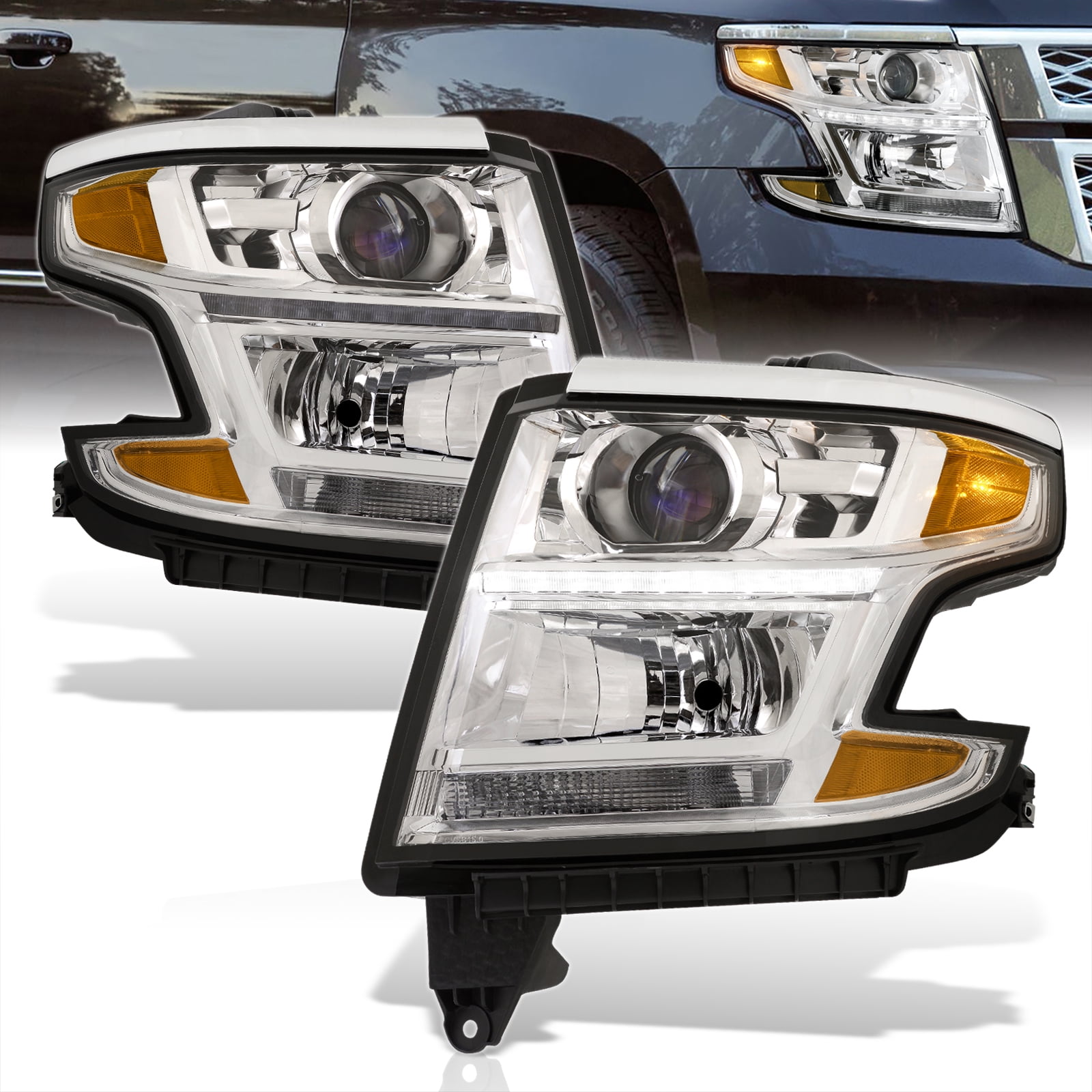 AJP Distributors Chrome Housing Amber Signal Projector Headlights LED ...