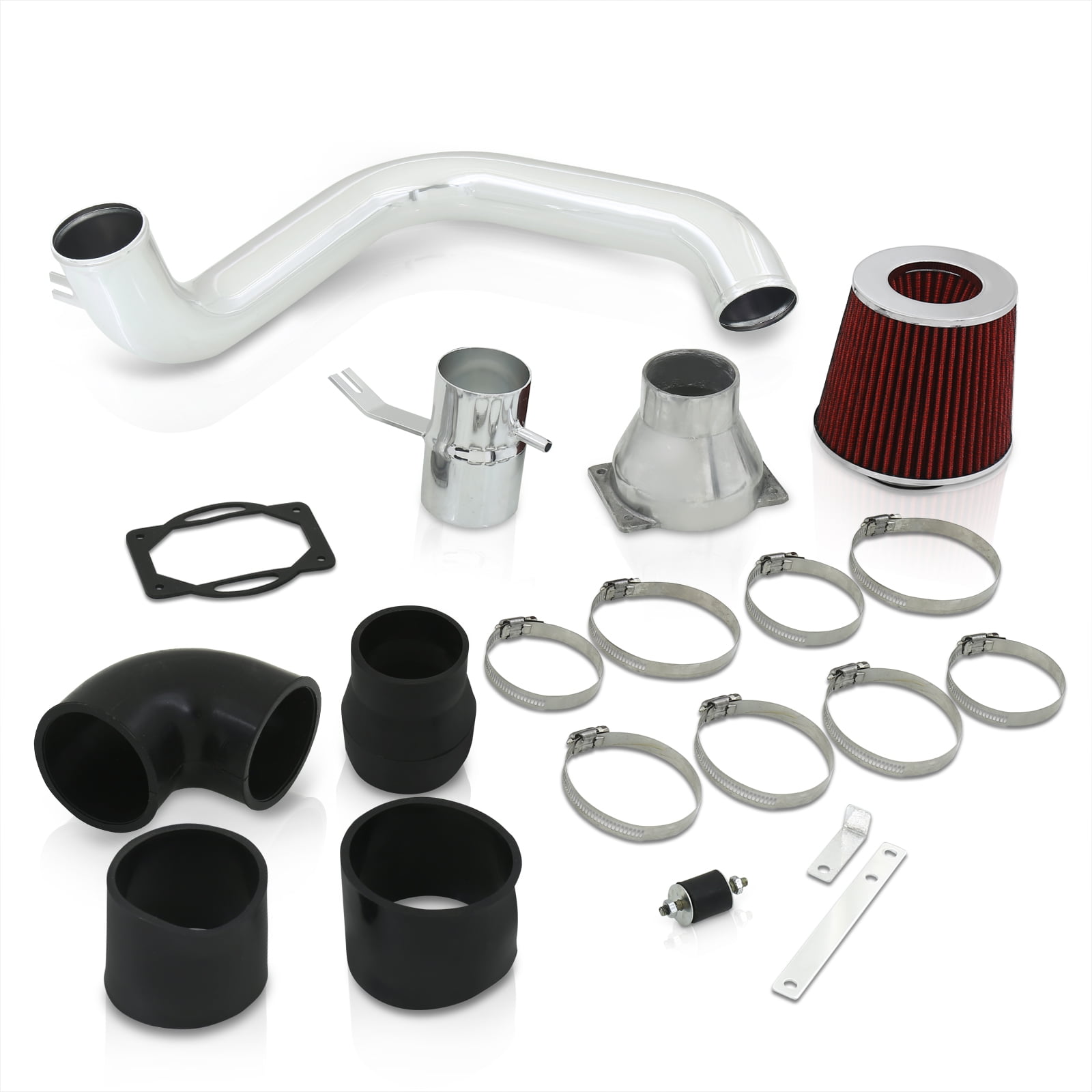 AJP Distributors Cold Air Intake CAI JDM Induction System Polish Aluminum Piping + Filter ...