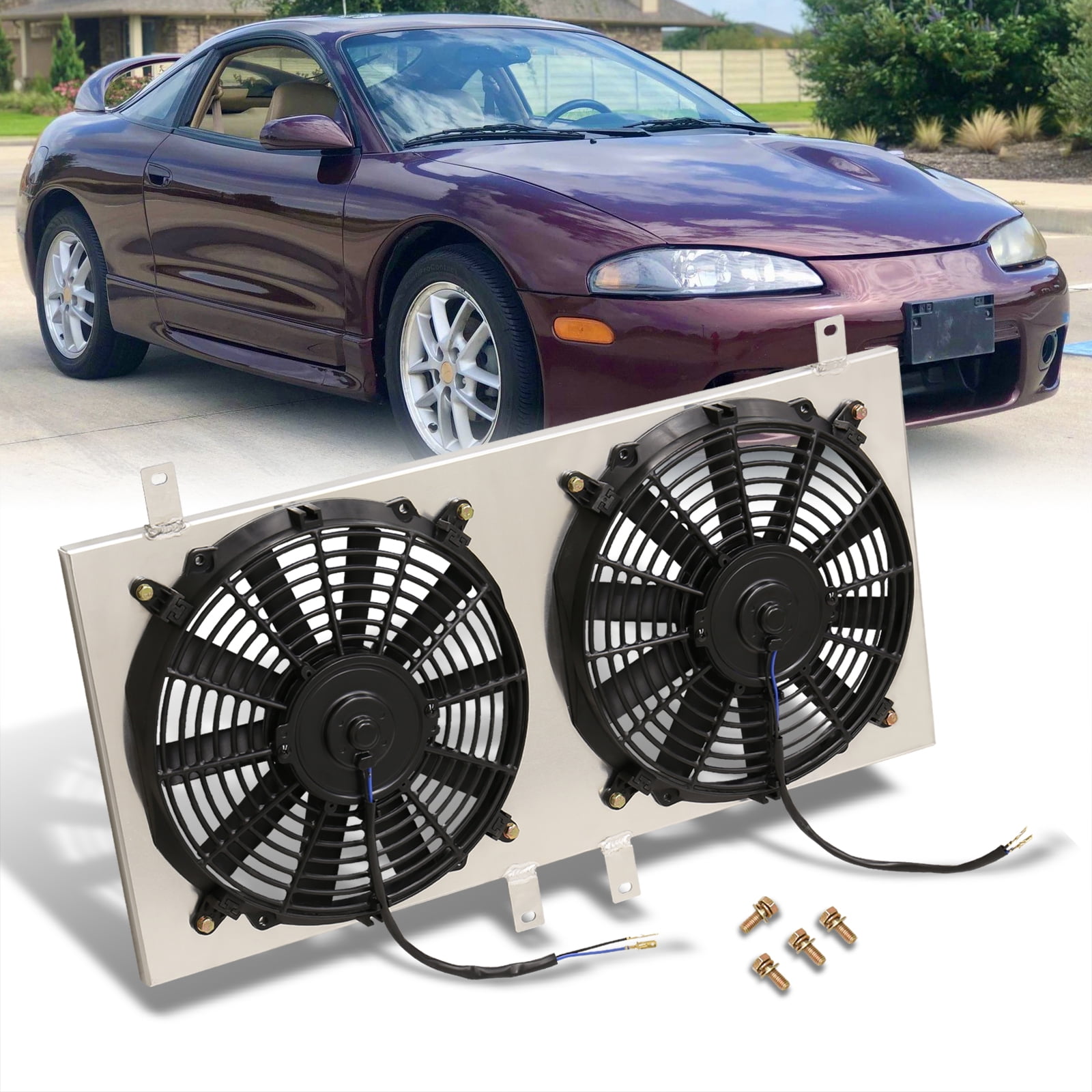 AJP Distributors Engine Cooling Aluminum Radiator Dual Fan Shroud Kit ...