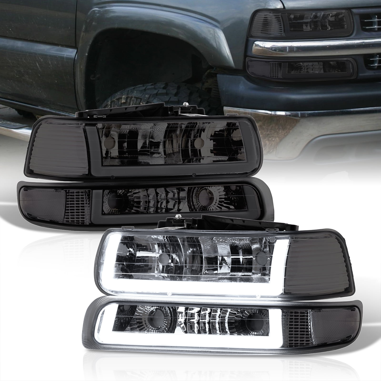 AJP Distributors LED DRL Headlights, Chrome Housing, Smoked Lens, for Chevy Silverado Suburban ...
