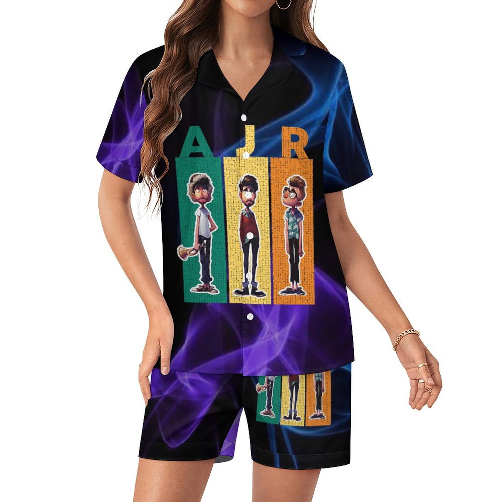 AJR Music Art Silk Pajama Set for Women 2 Piece Lounge Pjs Shorts ...
