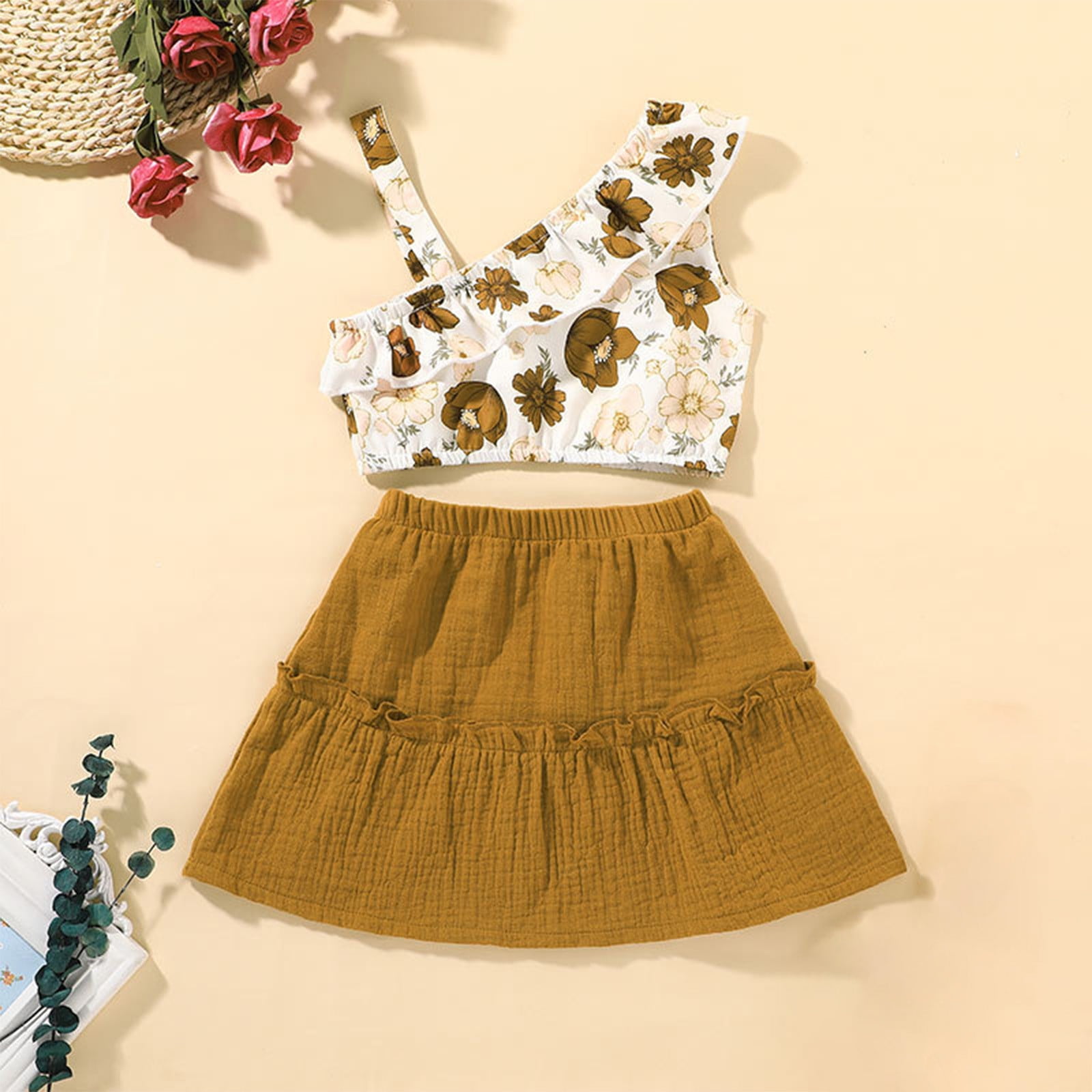 AJTQTH 2PC Set for Girls Toddler Kids One-Shoulder Sleeveless Cute ...