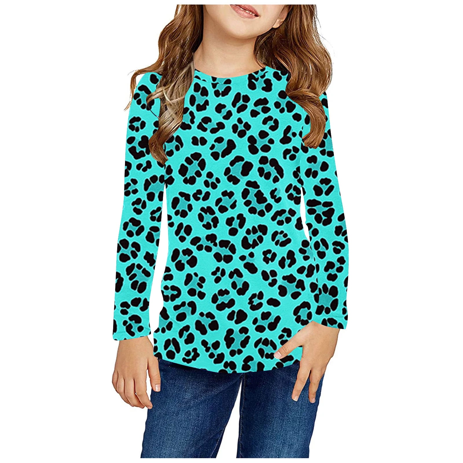 AJTQTH Cute Leopard Shirts for Kids Boys Girls Casual Long Sleeve Round ...