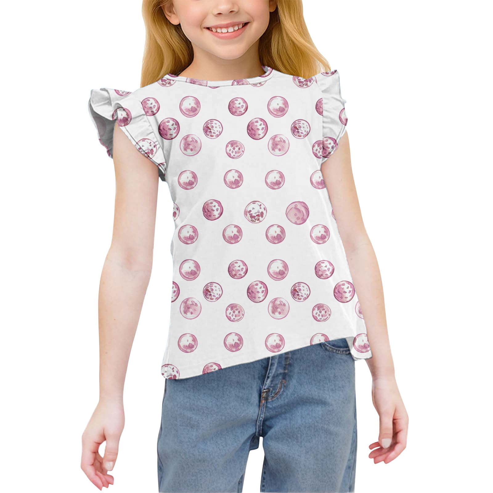AJTQTH Cute Teen Girls Summer Tops Ruffled Short Sleeve Casual Floral ...