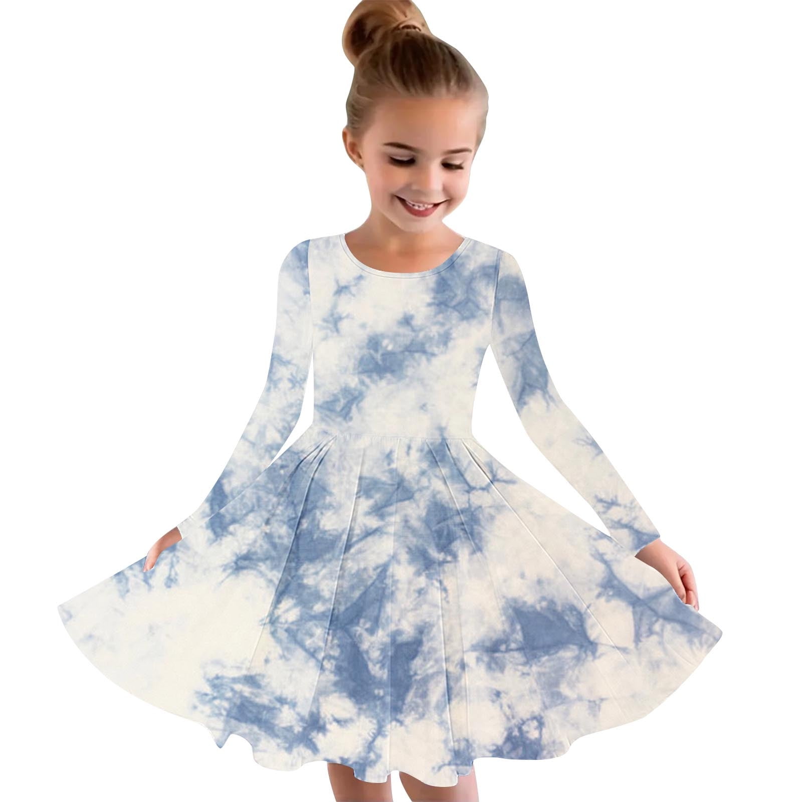 AJTQTH Fall Kids Girls Princess Dresses Tie Dye Gradient Print Long ...