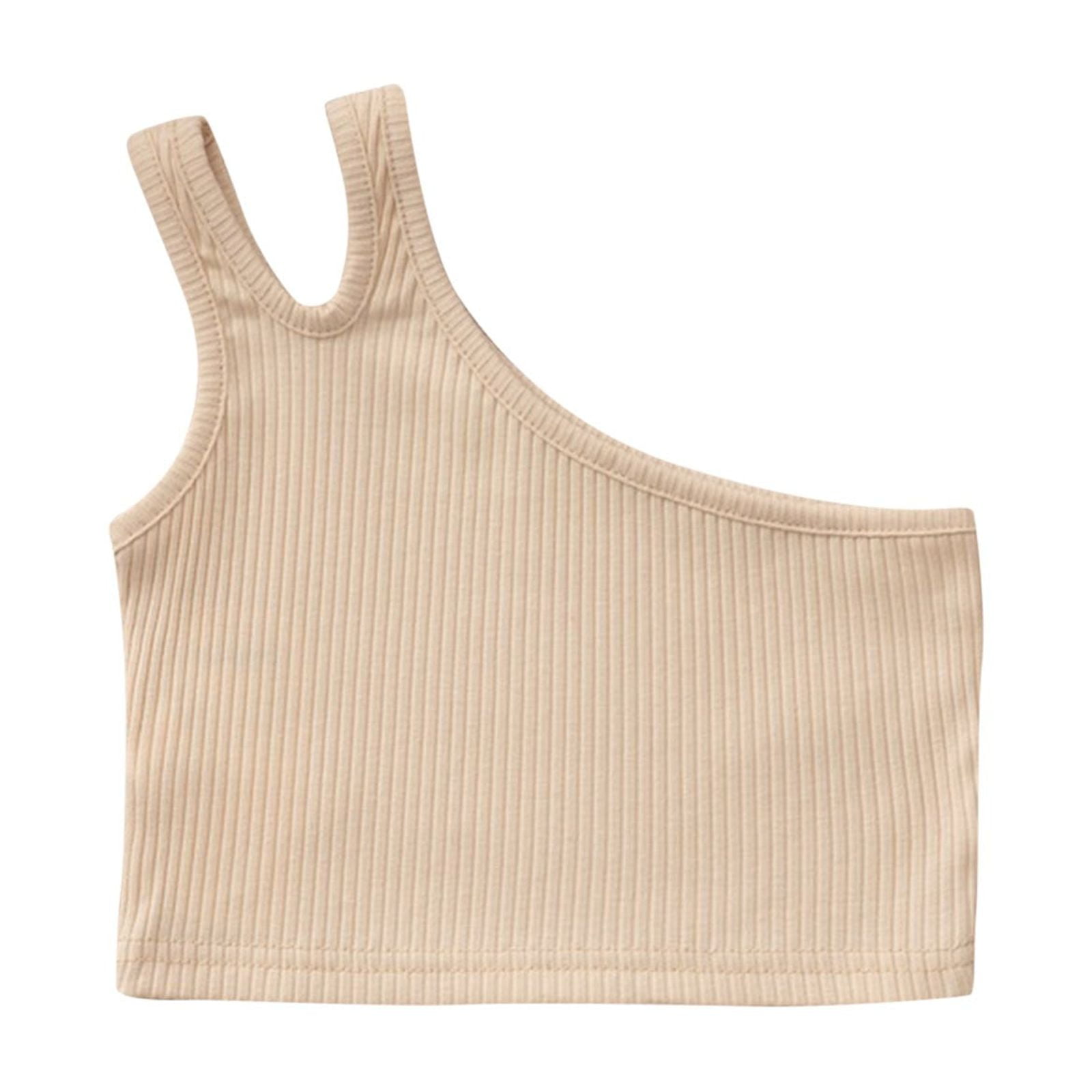 AJTQTH Girls Cotton Tops One-Shoulder Cutout Tees Sleeveless Solid ...