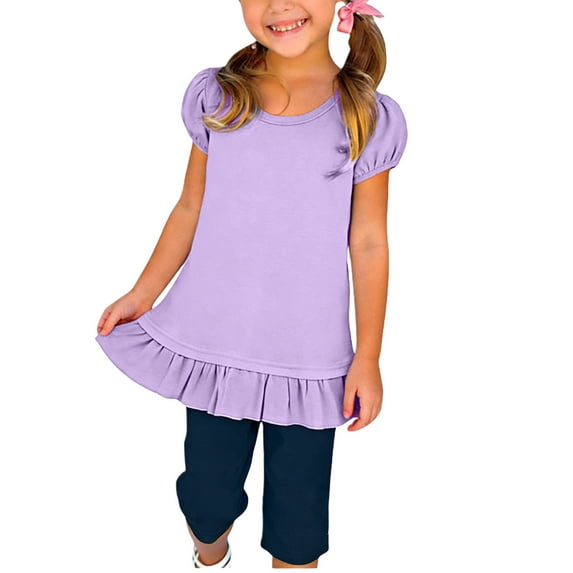 AJTQTH Girls Puff Short Sleeve Ruffle Shirts Loose Fit Casual Summer ...