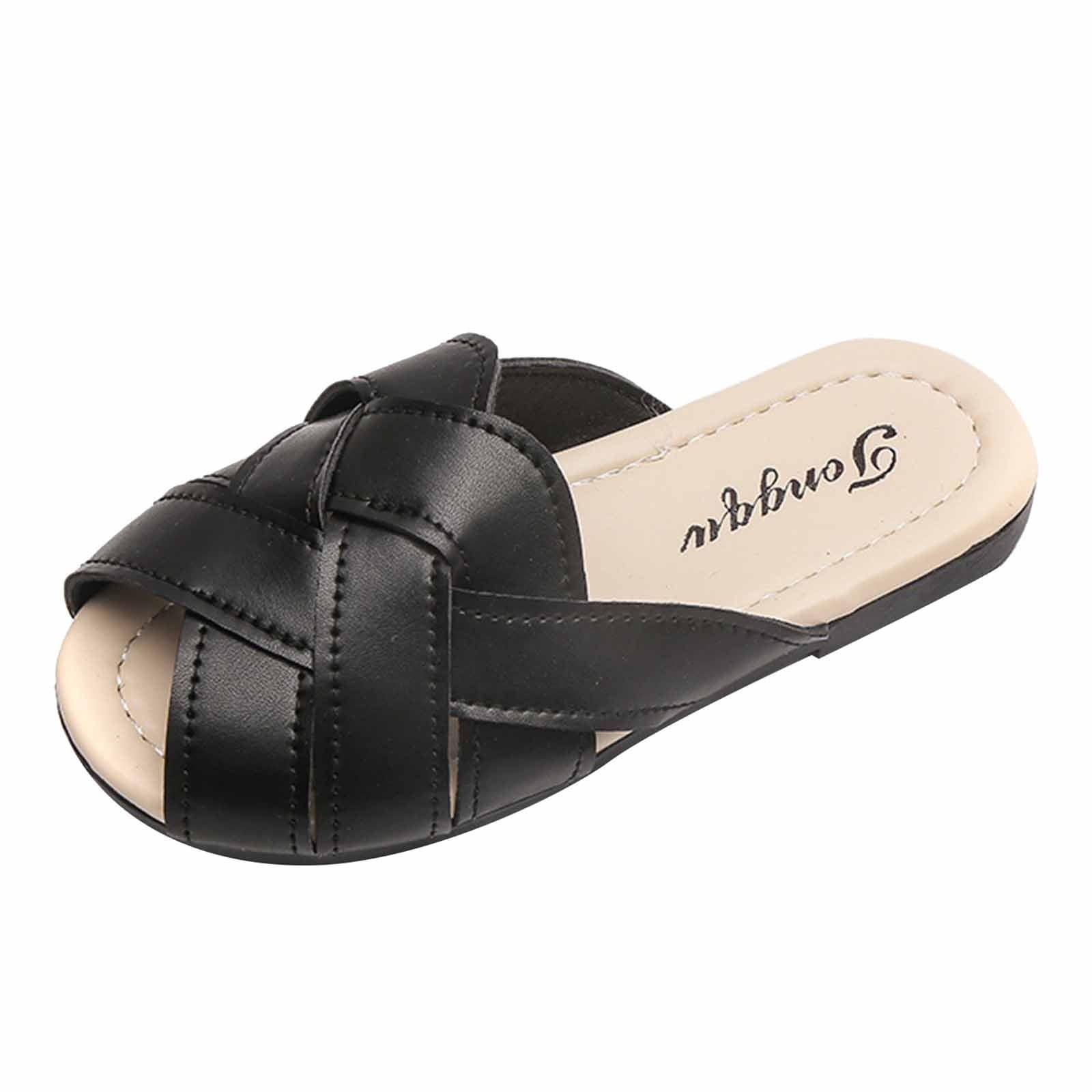 AJTQTH Girls Slides Faux Leather Stylish Braided Low Heel Platforms ...