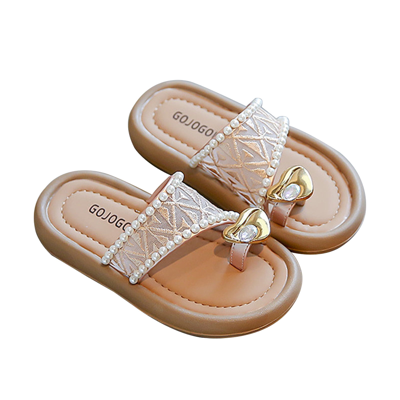 AJTQTH Girls Slippers Stylish Pearl Decoration Open Toe Cushioned Thick Soled Non-Slip Slides ...