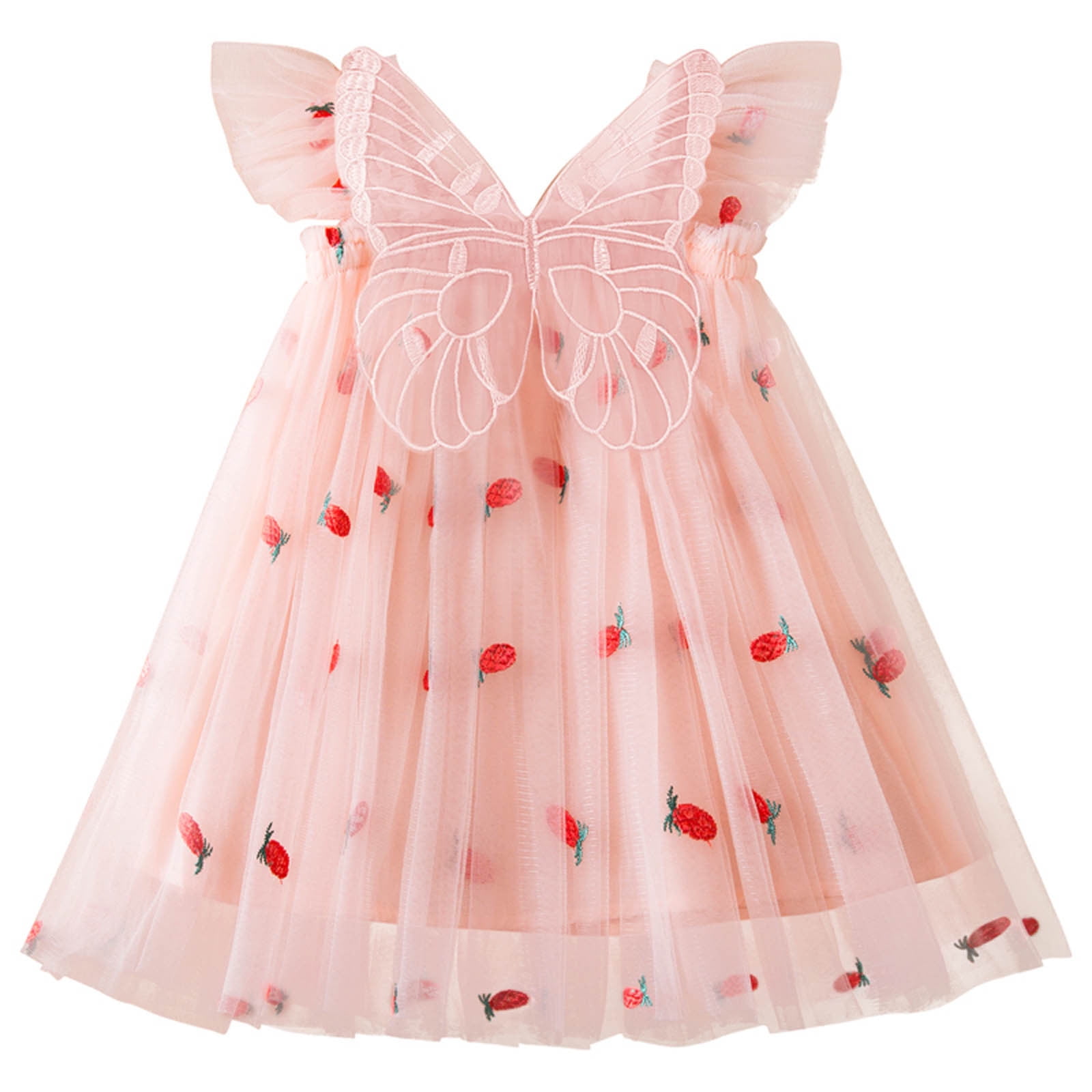 AJTQTH Girls Summer Mesh Princess Dress Flutter Sleeve Square Neck ...