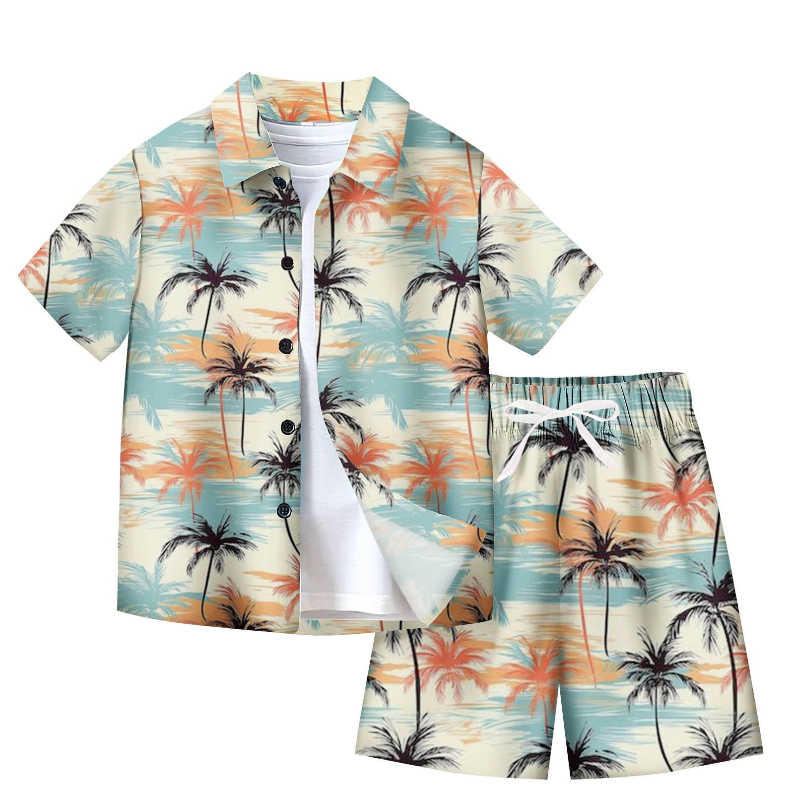 AJTQTH Hawaiian Boys Turndown Neck Button Down Shirt Trunks Set for ...