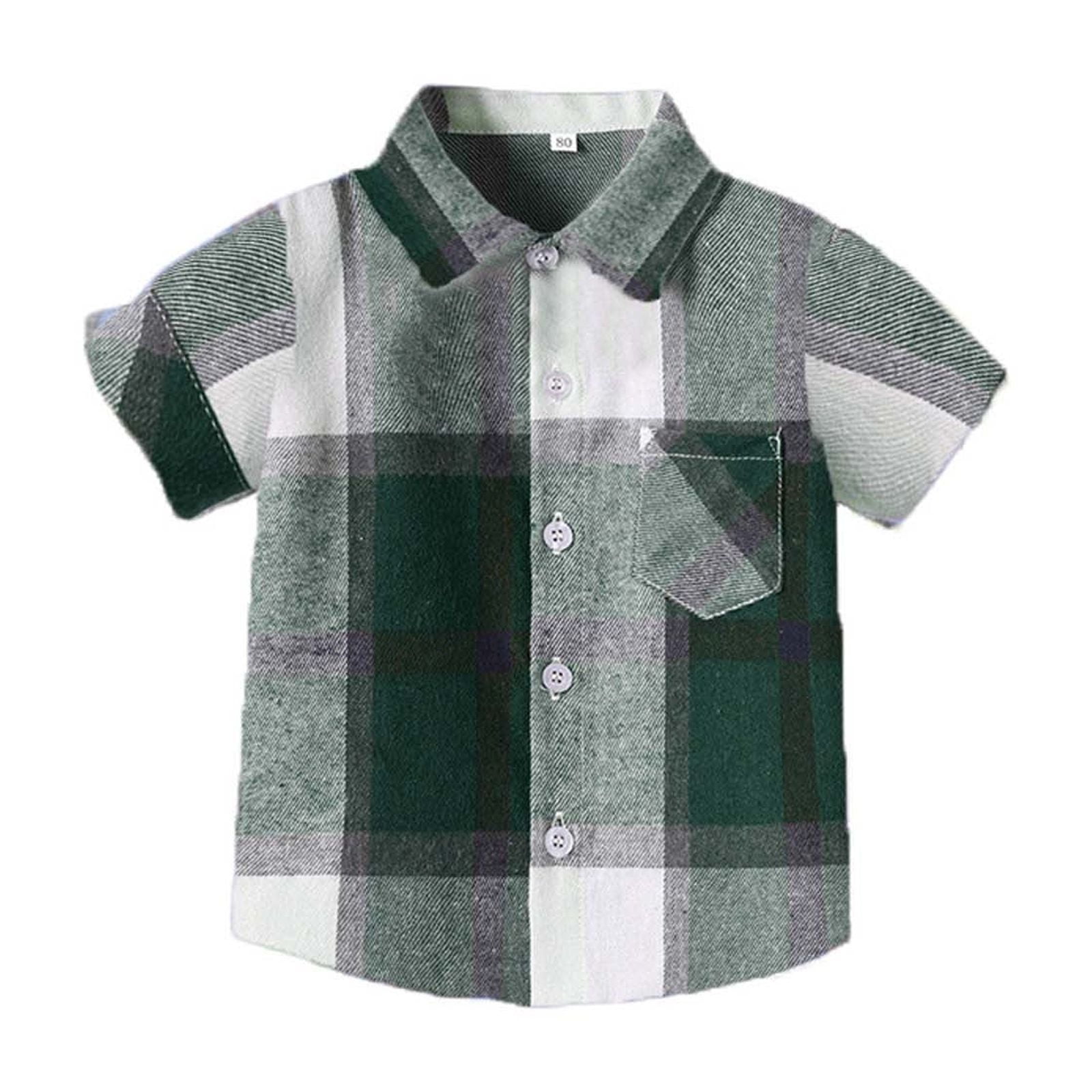 AJTQTH Little Boys Cotton Casual Short Sleeve Shirts with Packet Unisex Girls Kids Summer Button ...