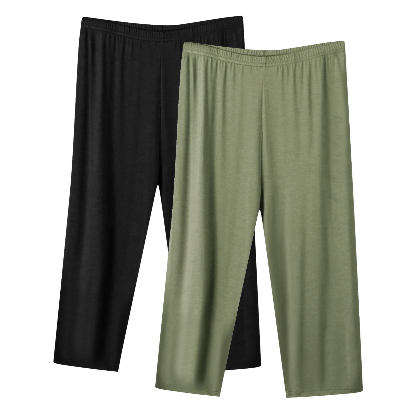 AJTQTH Plus Size Capris 2-Pack for Women Straight-Leg Casual Thin Capri ...